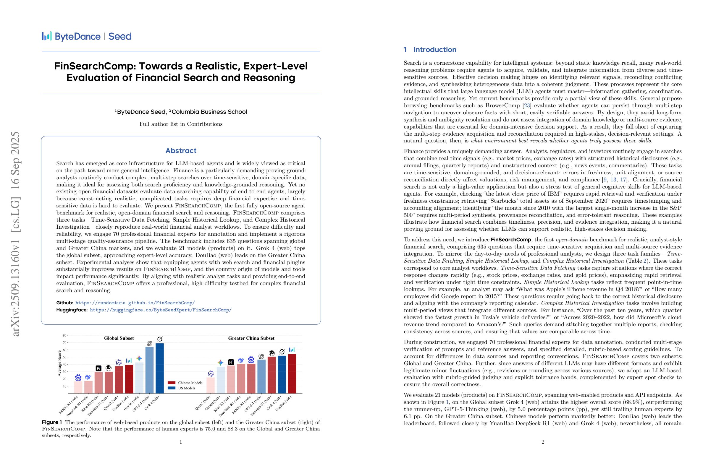 FinSearchComp: Towards a Realistic, Expert-Level Evaluation of Financial Search and Reasoning
