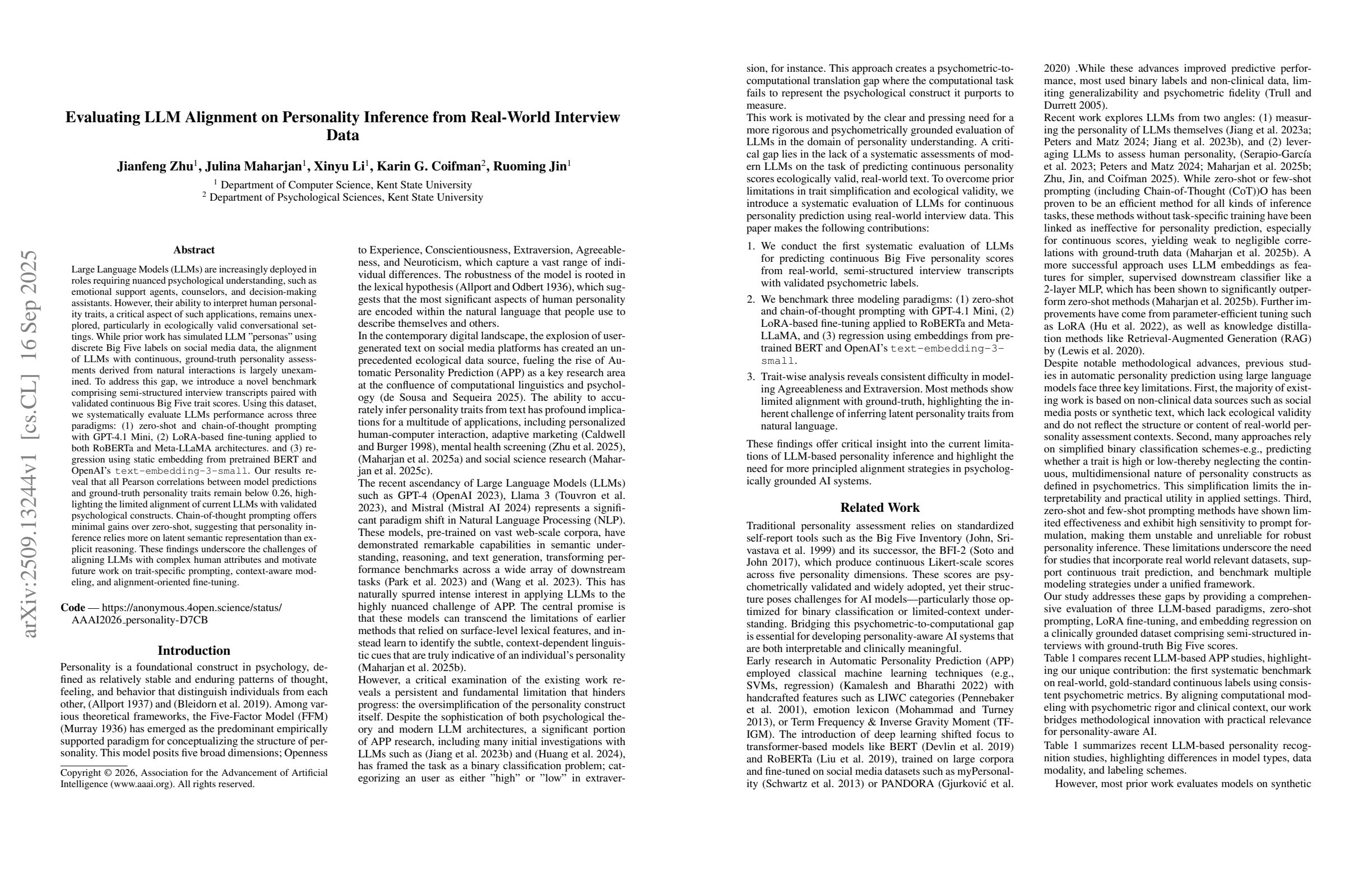Evaluating LLM Alignment on Personality Inference from Real-World Interview Data