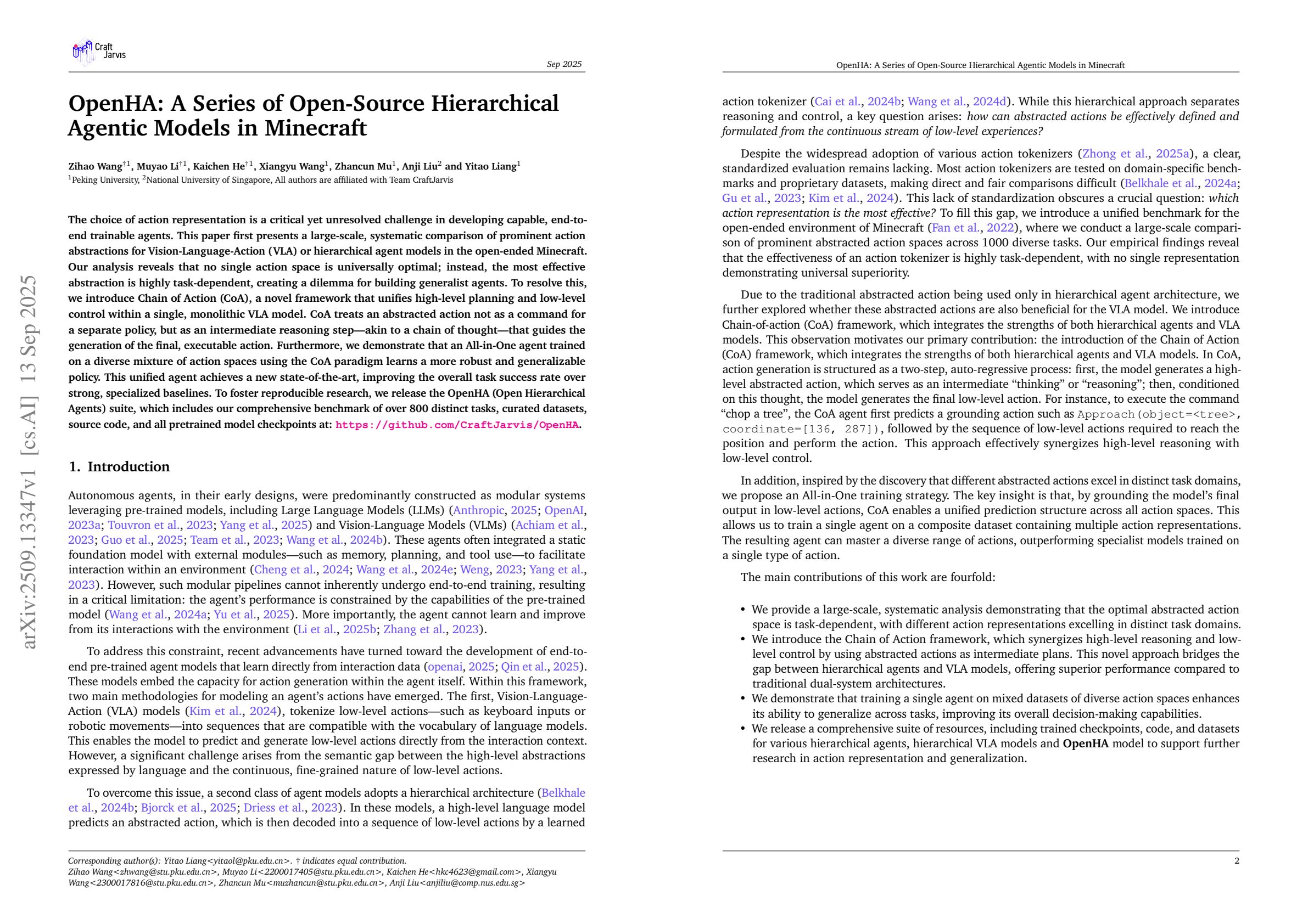 OpenHA: A Series of Open-Source Hierarchical Agentic Models in Minecraft