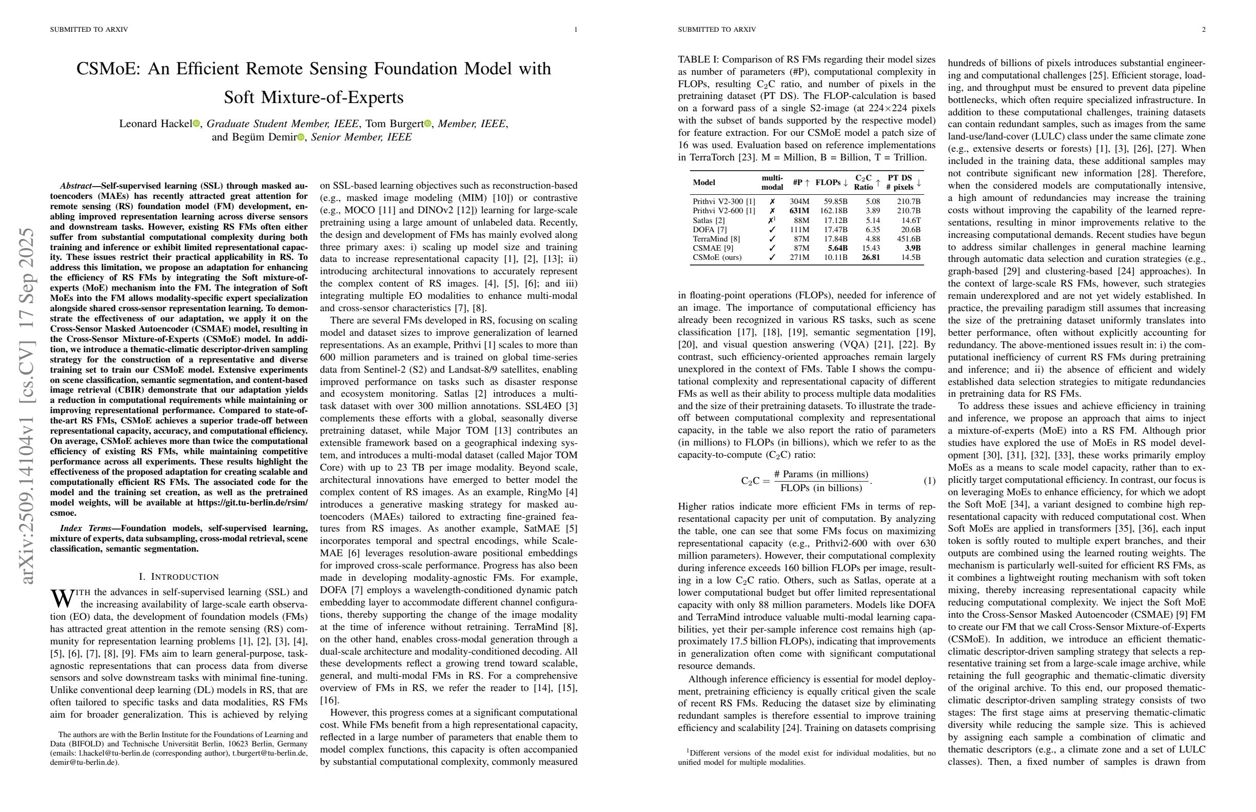 CSMoE: An Efficient Remote Sensing Foundation Model with Soft Mixture ...