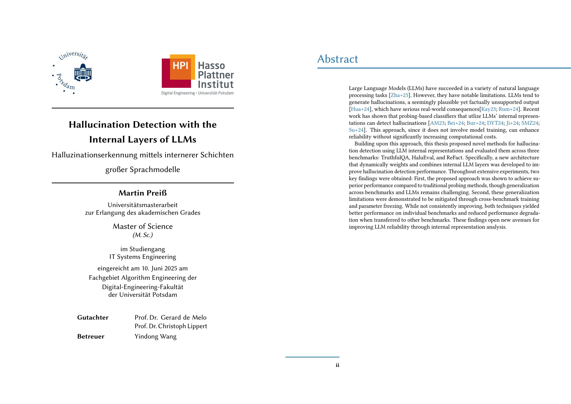 Hallucination Detection with the Internal Layers of LLMs