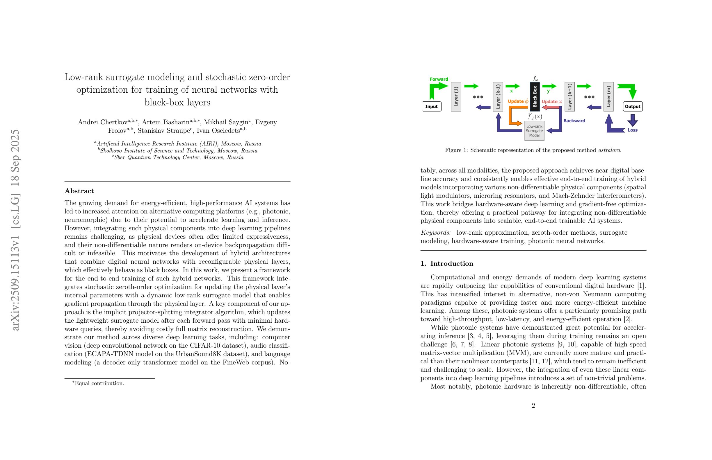 Low-rank surrogate modeling and stochastic zero-order optimization for training of neural ...