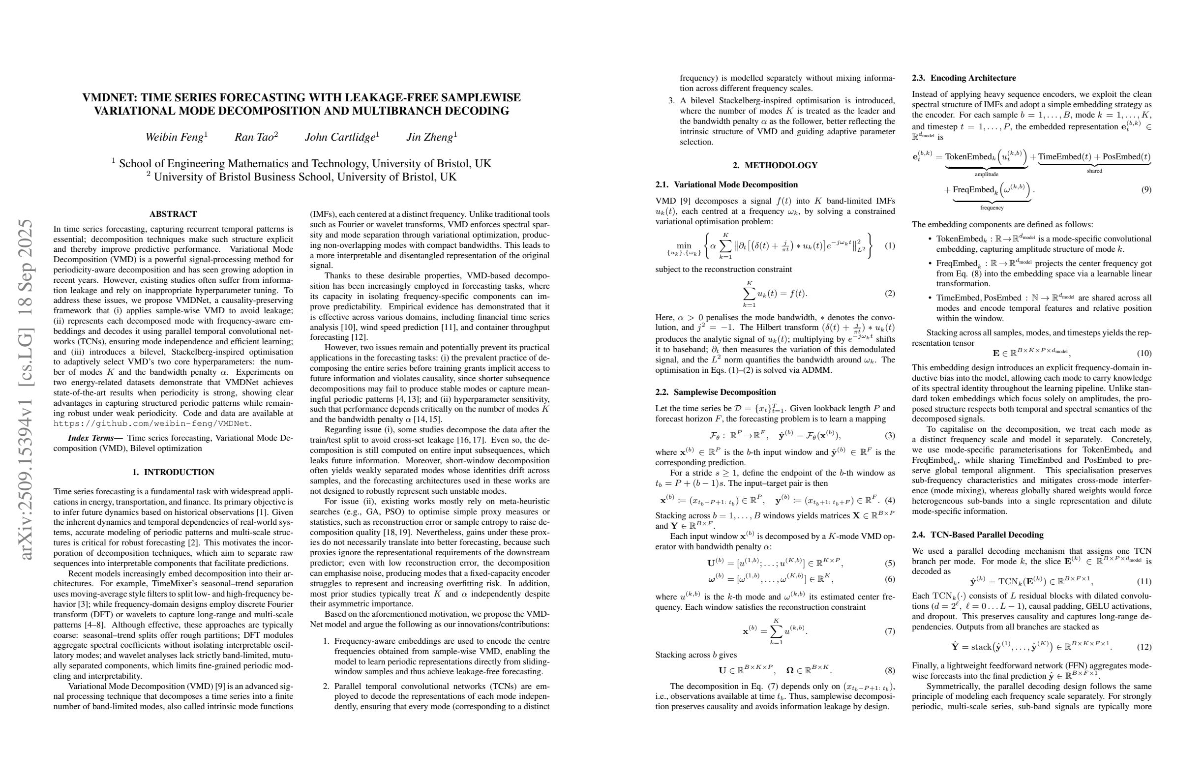 VMDNet: Time Series Forecasting with Leakage-Free Samplewise ...