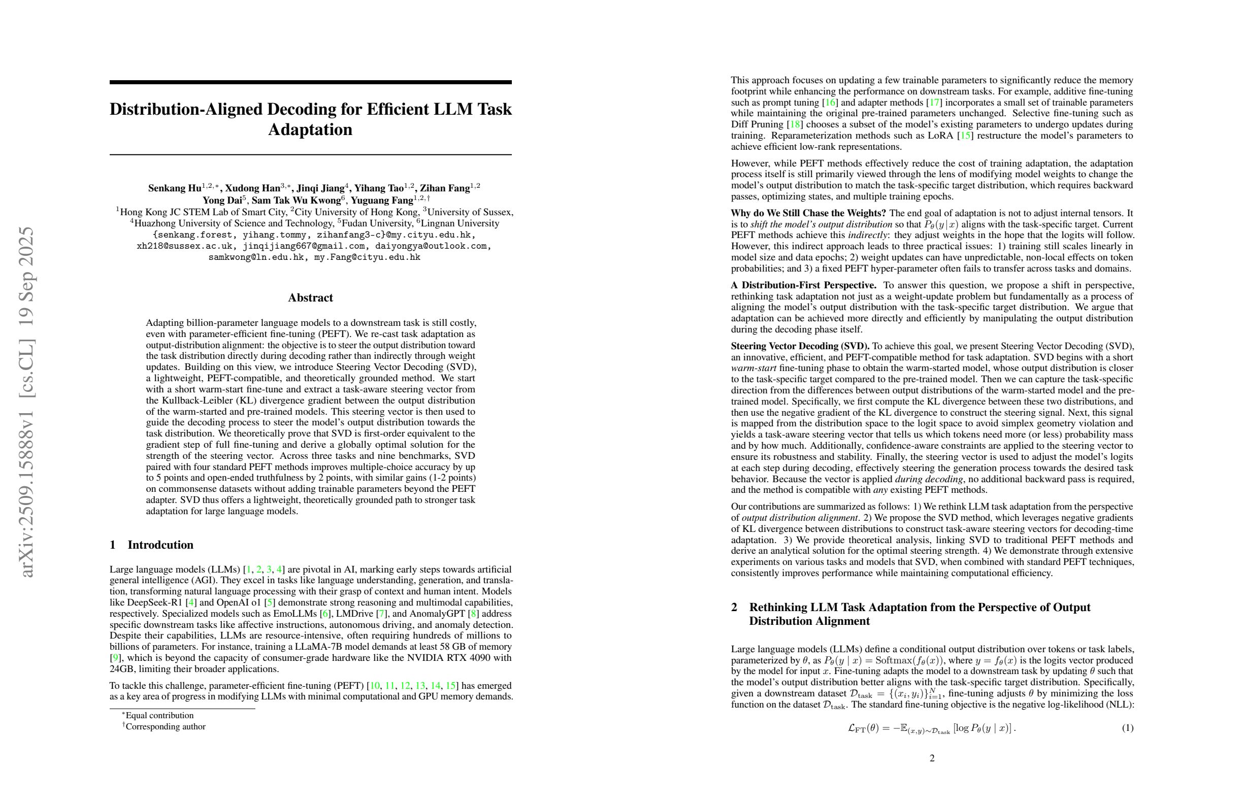 Distribution-Aligned Decoding for Efficient LLM Task Adaptation