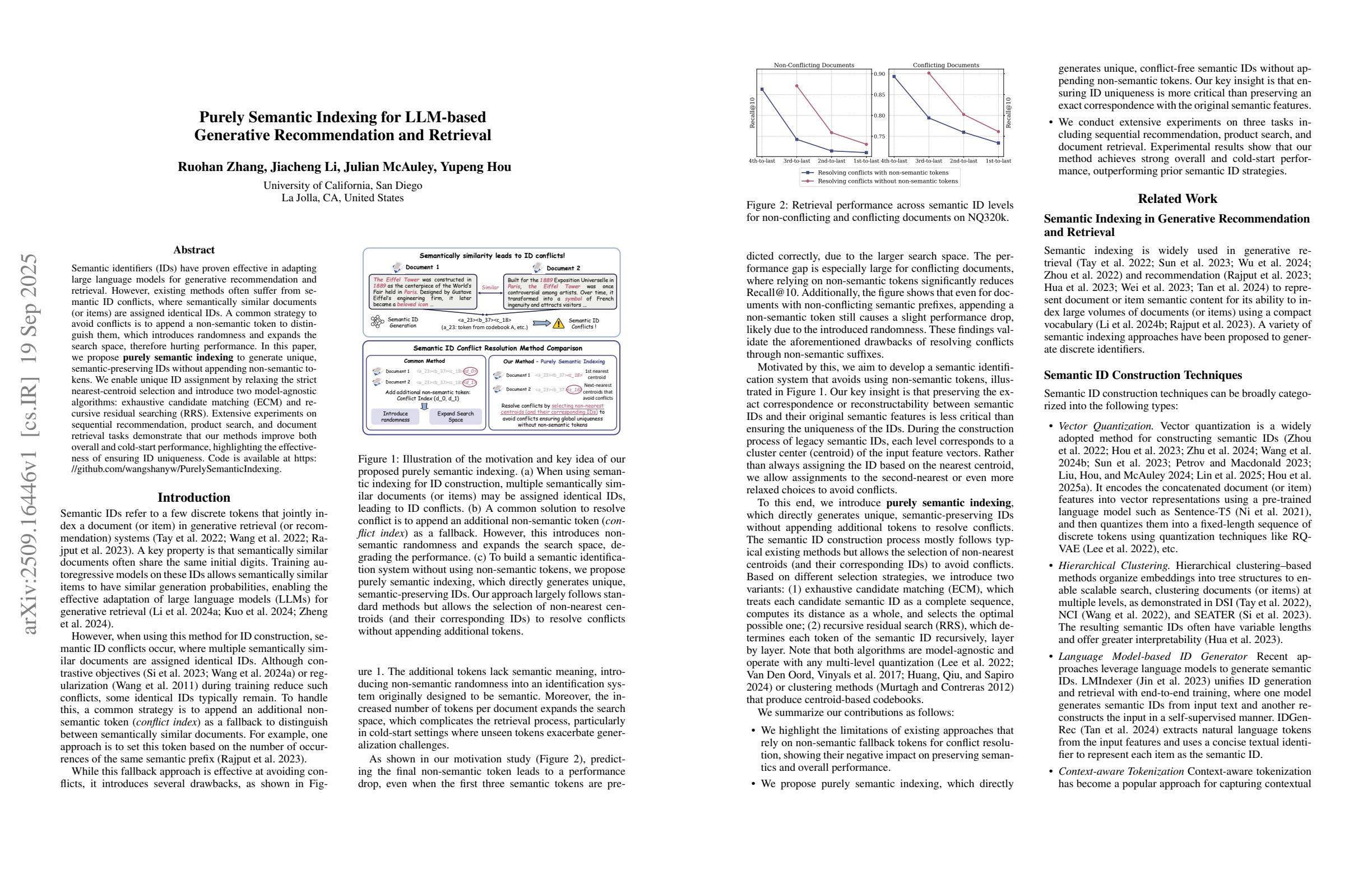 Purely Semantic Indexing for LLM-based Generative Recommendation and Retrieval