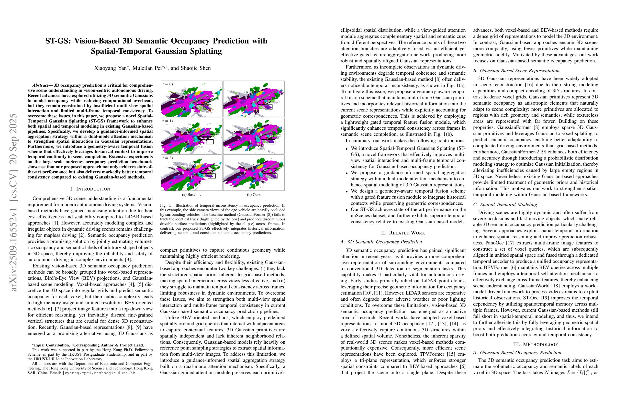 ST-GS: Vision-Based 3D Semantic Occupancy Prediction with Spatial-Temporal Gaussian Splatting