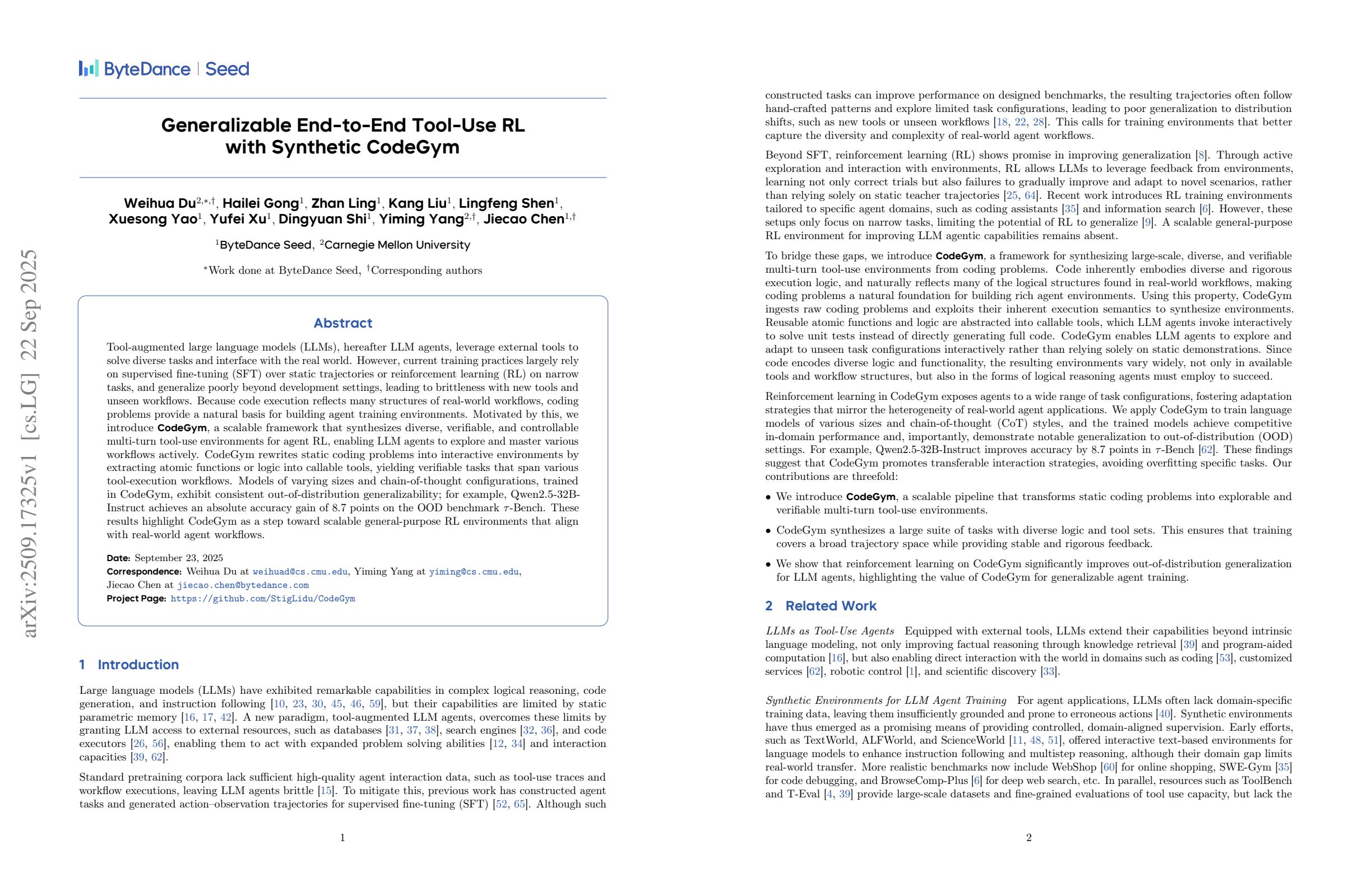 Generalizable End-to-End Tool-Use RL with Synthetic CodeGym
