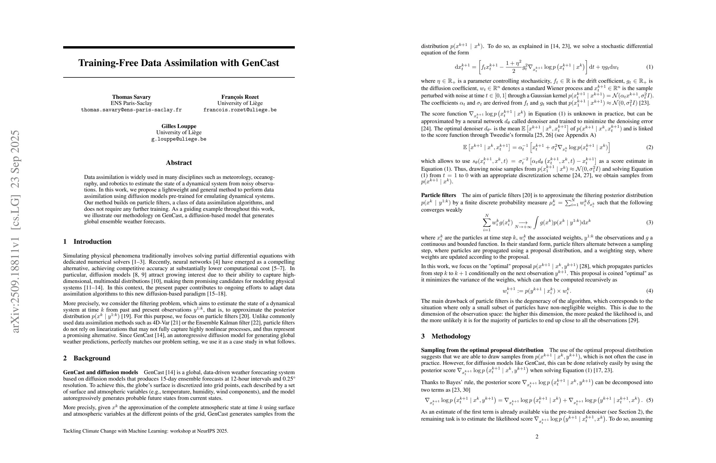 Training-Free Data Assimilation with GenCast