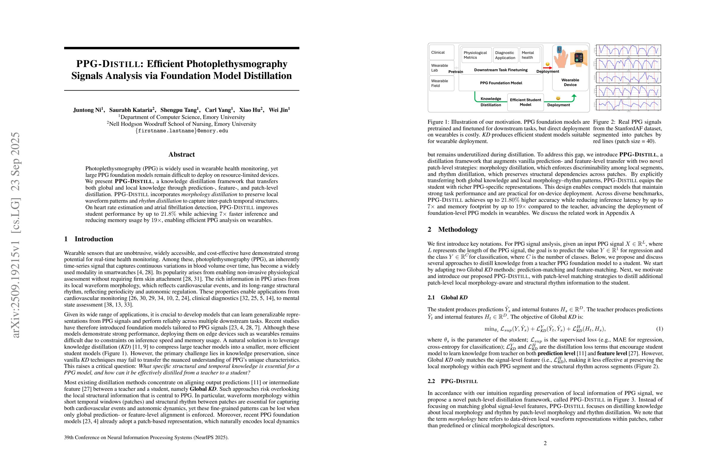 PPG-Distill: Efficient Photoplethysmography Signals Analysis via ...