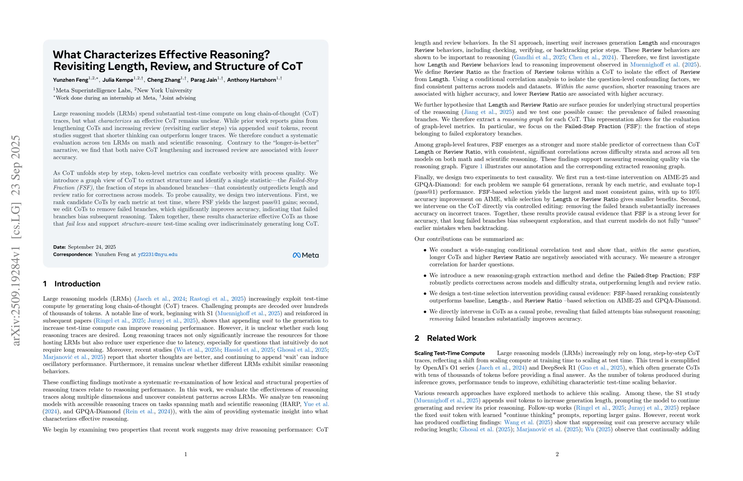 What Characterizes Effective Reasoning? Revisiting Length, Review, and Structure of CoT