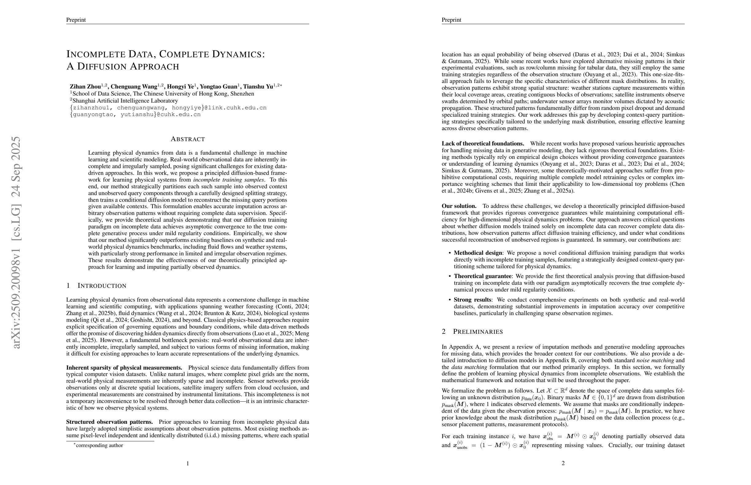 Incomplete Data, Complete Dynamics: A Diffusion Approach