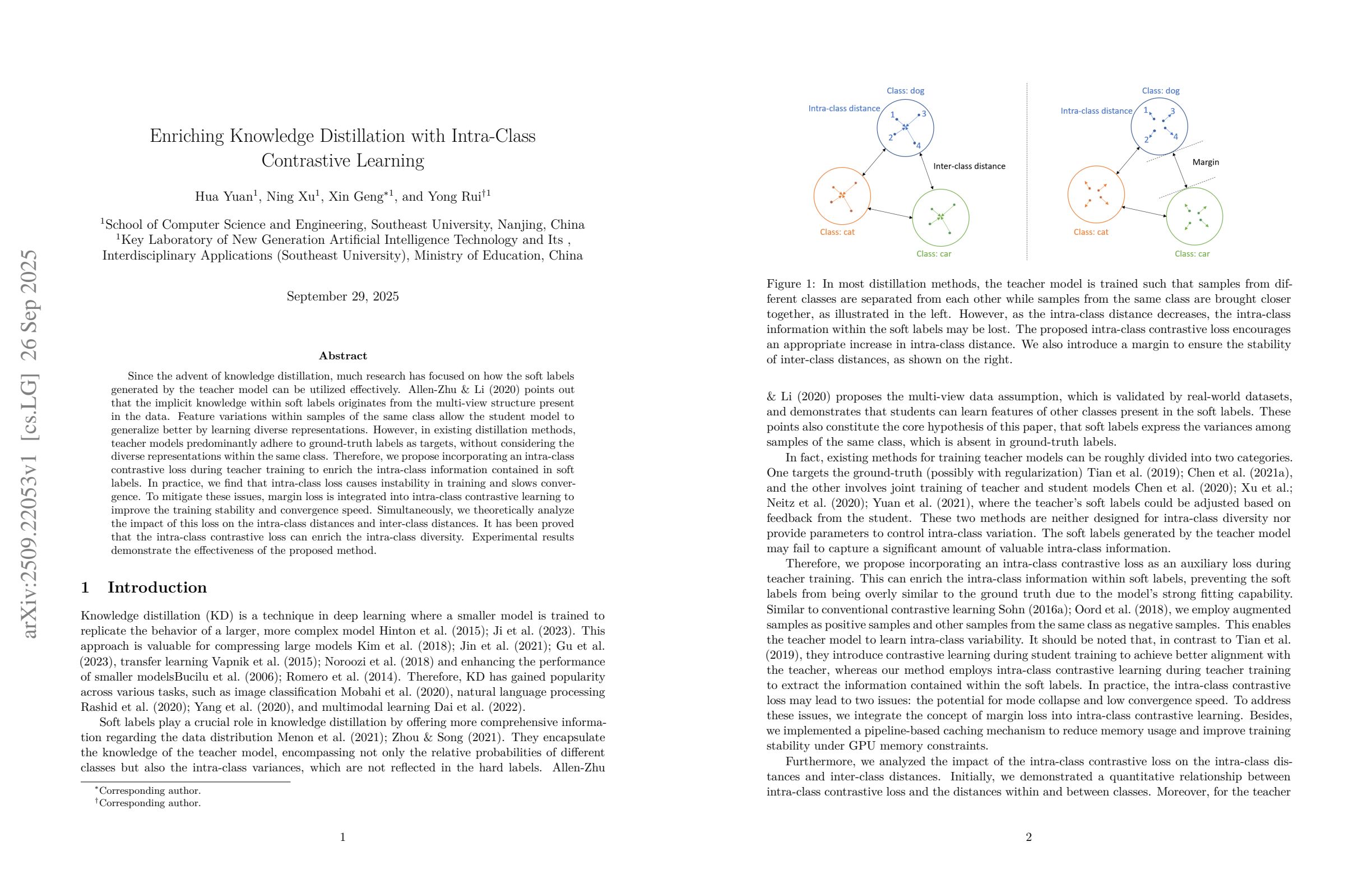 Enriching Knowledge Distillation with Intra-Class Contrastive Learning