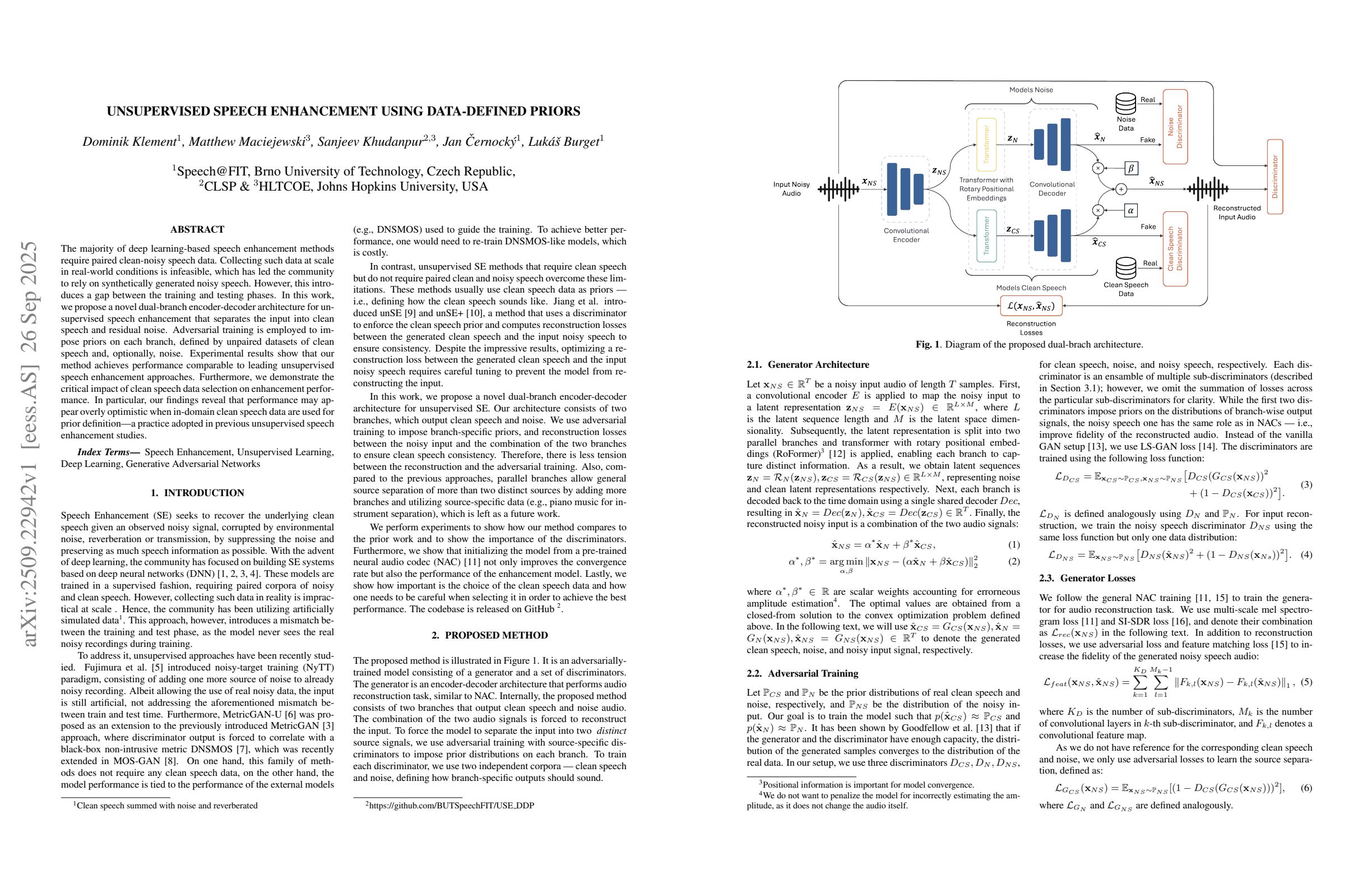Unsupervised Speech Enhancement using Data-defined Priors