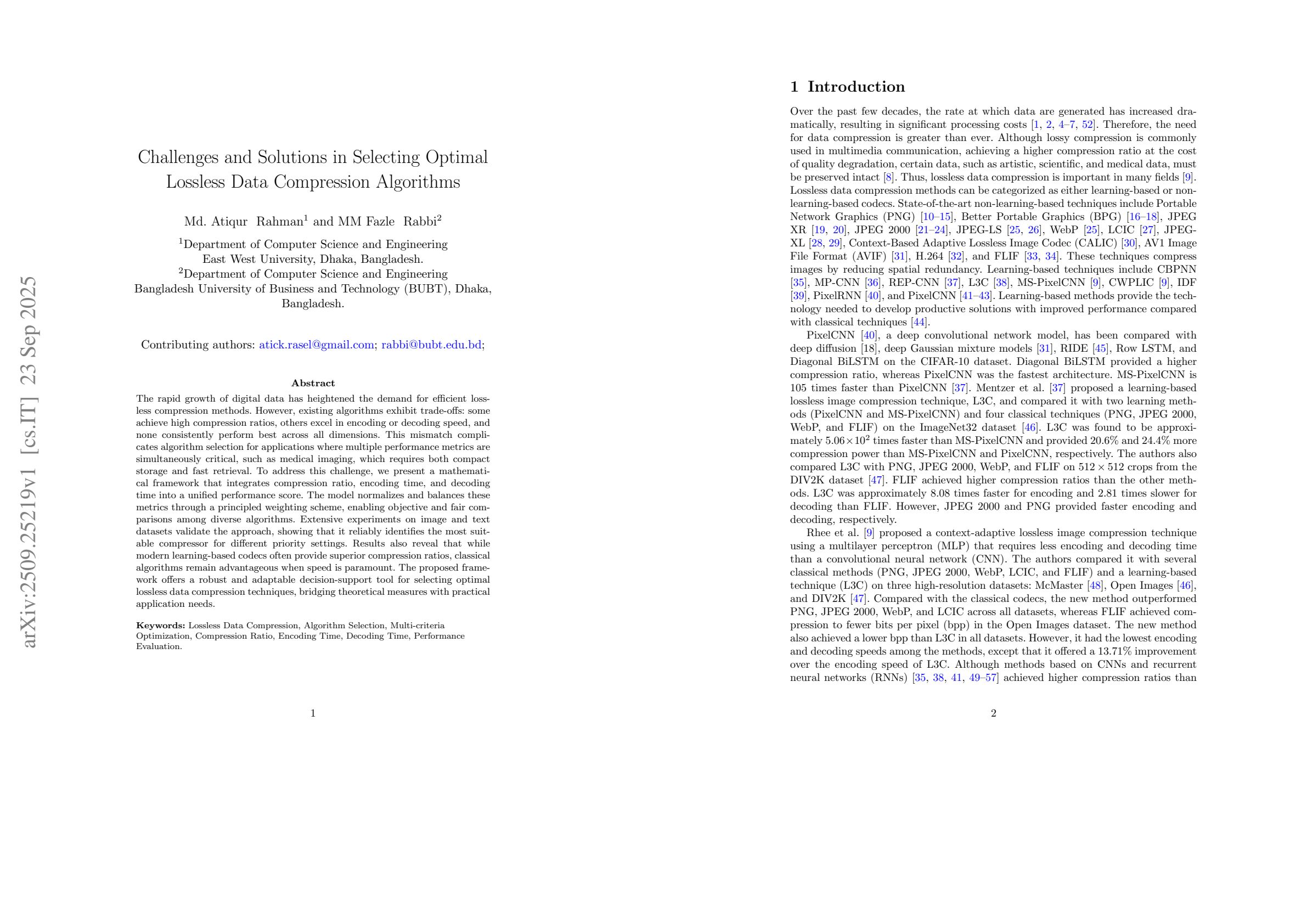 Challenges and Solutions in Selecting Optimal Lossless Data Compression ...