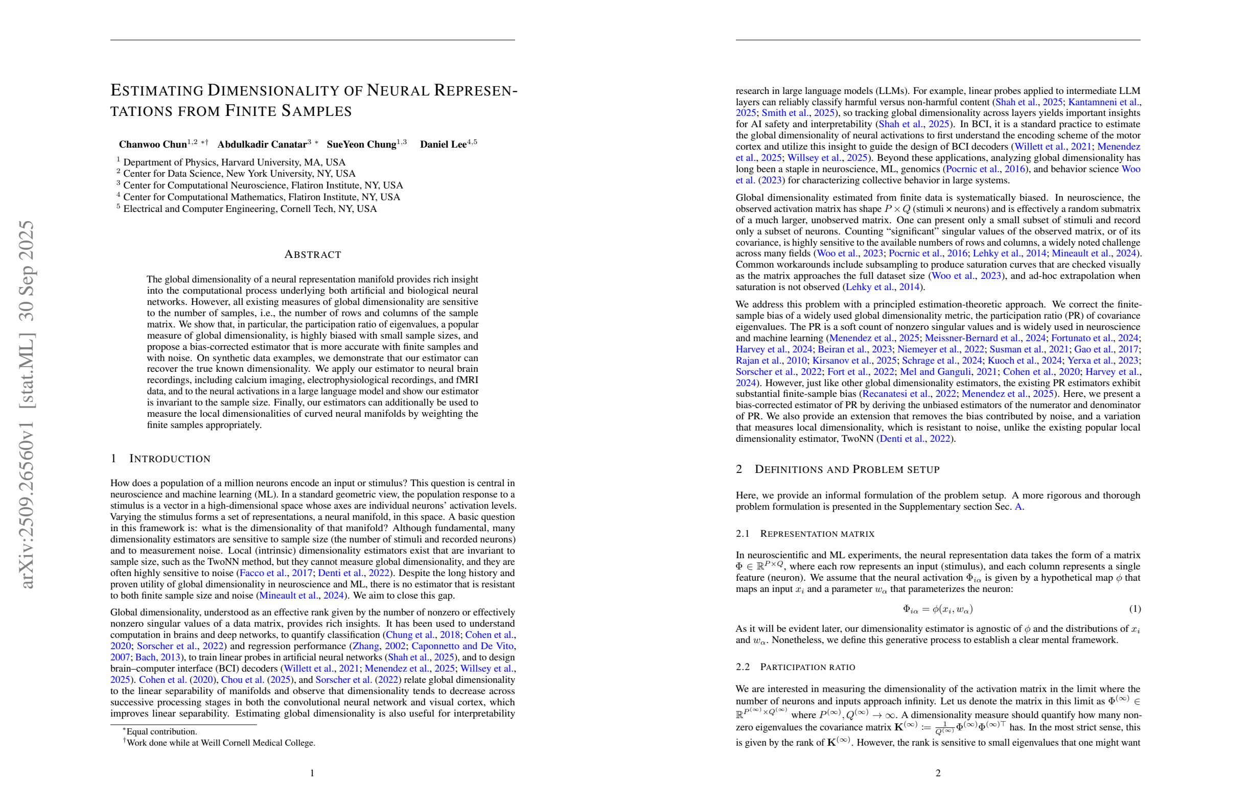 Estimating Dimensionality of Neural Representations from Finite Samples