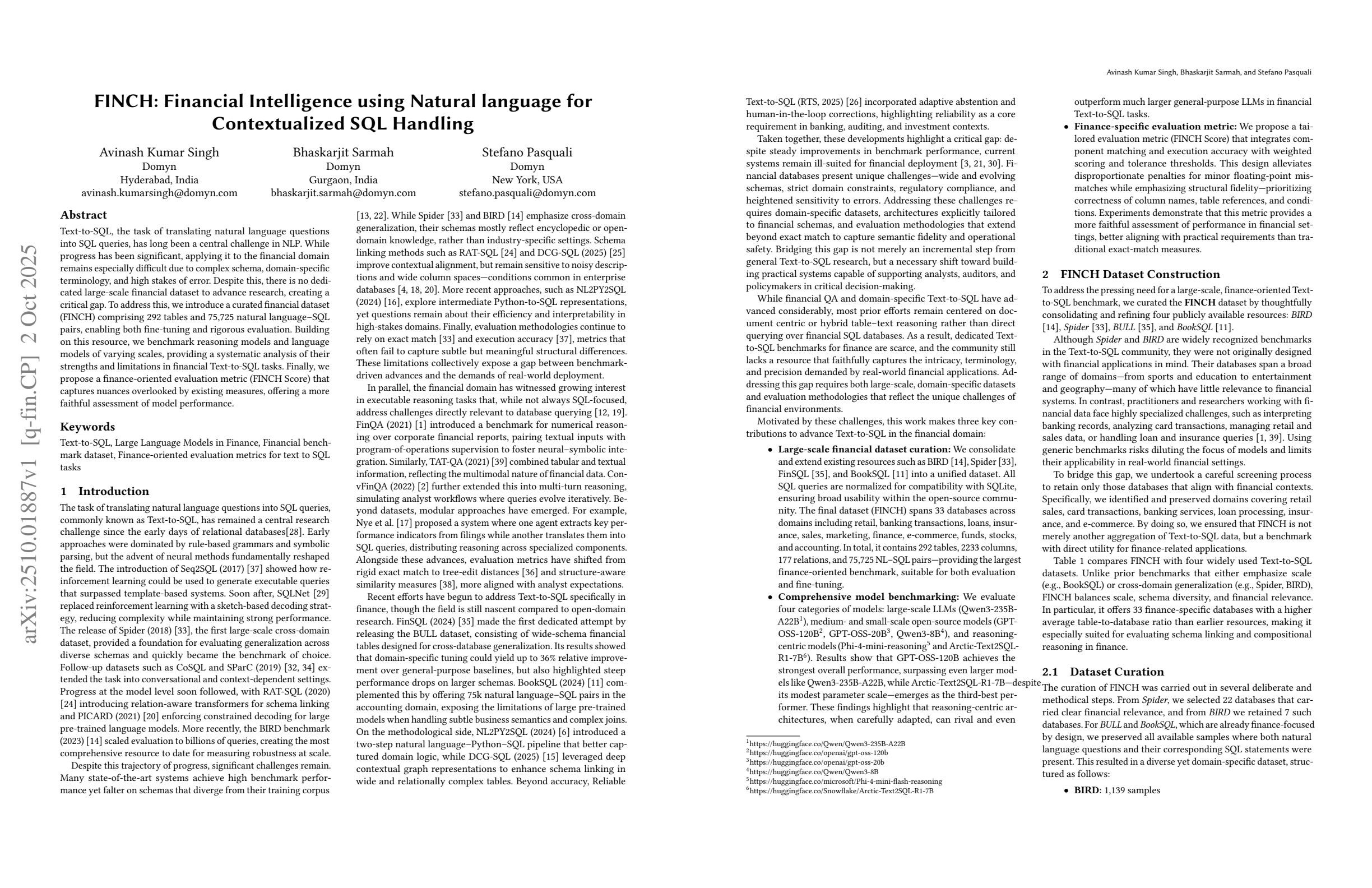 FINCH: Financial Intelligence using Natural language for Contextualized ...
