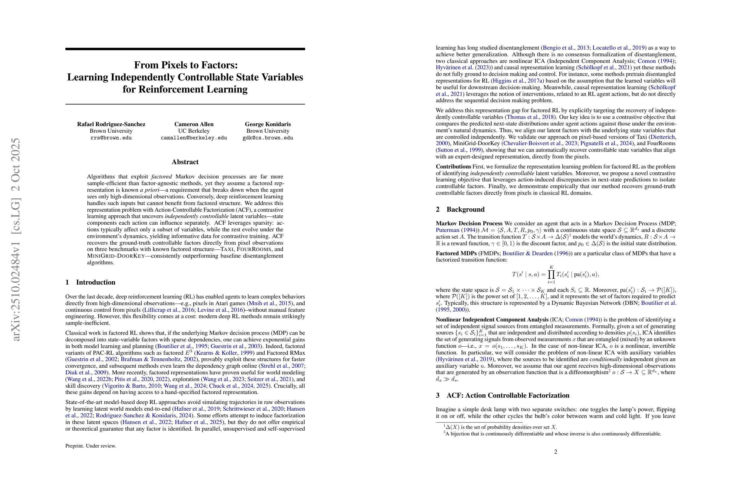 From Pixels to Factors: Learning Independently Controllable State ...