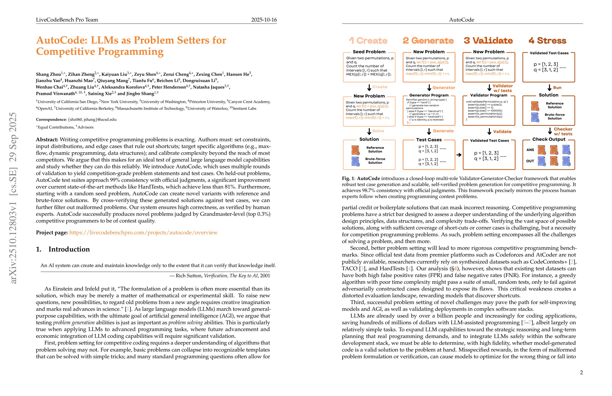 AutoCode: LLMs as Problem Setters for Competitive Programming
