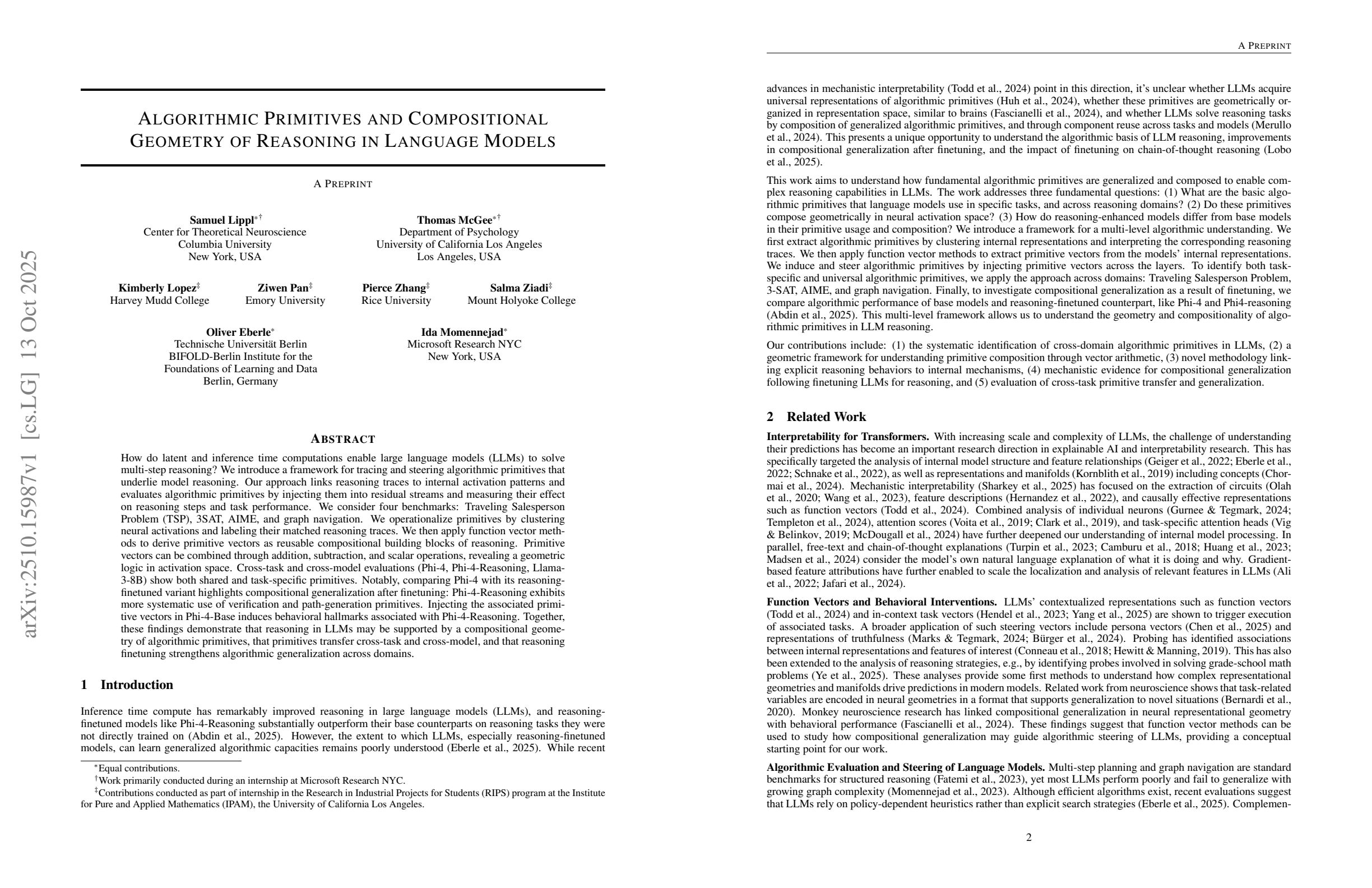 Algorithmic Primitives and Compositional Geometry of Reasoning in Language Models