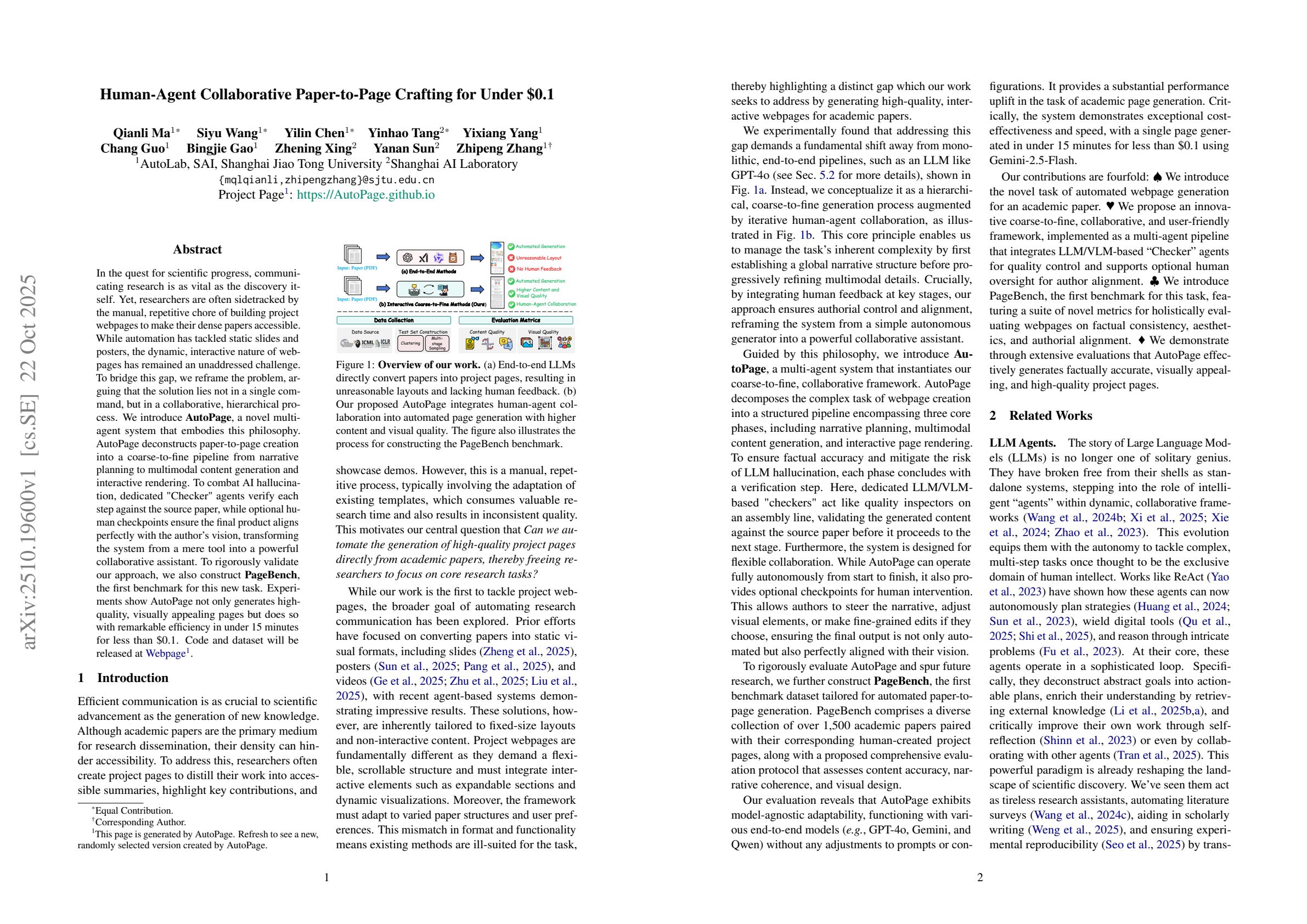 Human-Agent Collaborative Paper-to-Page Crafting for Under $0.1