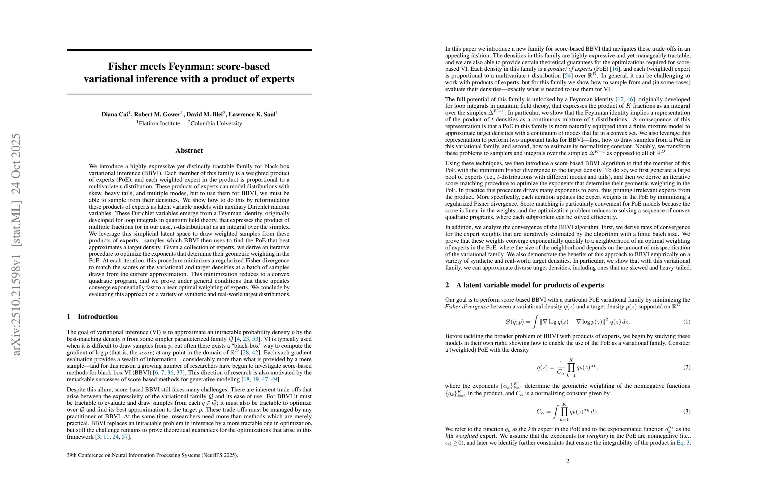 Fisher meets Feynman: score-based variational inference with a product ...