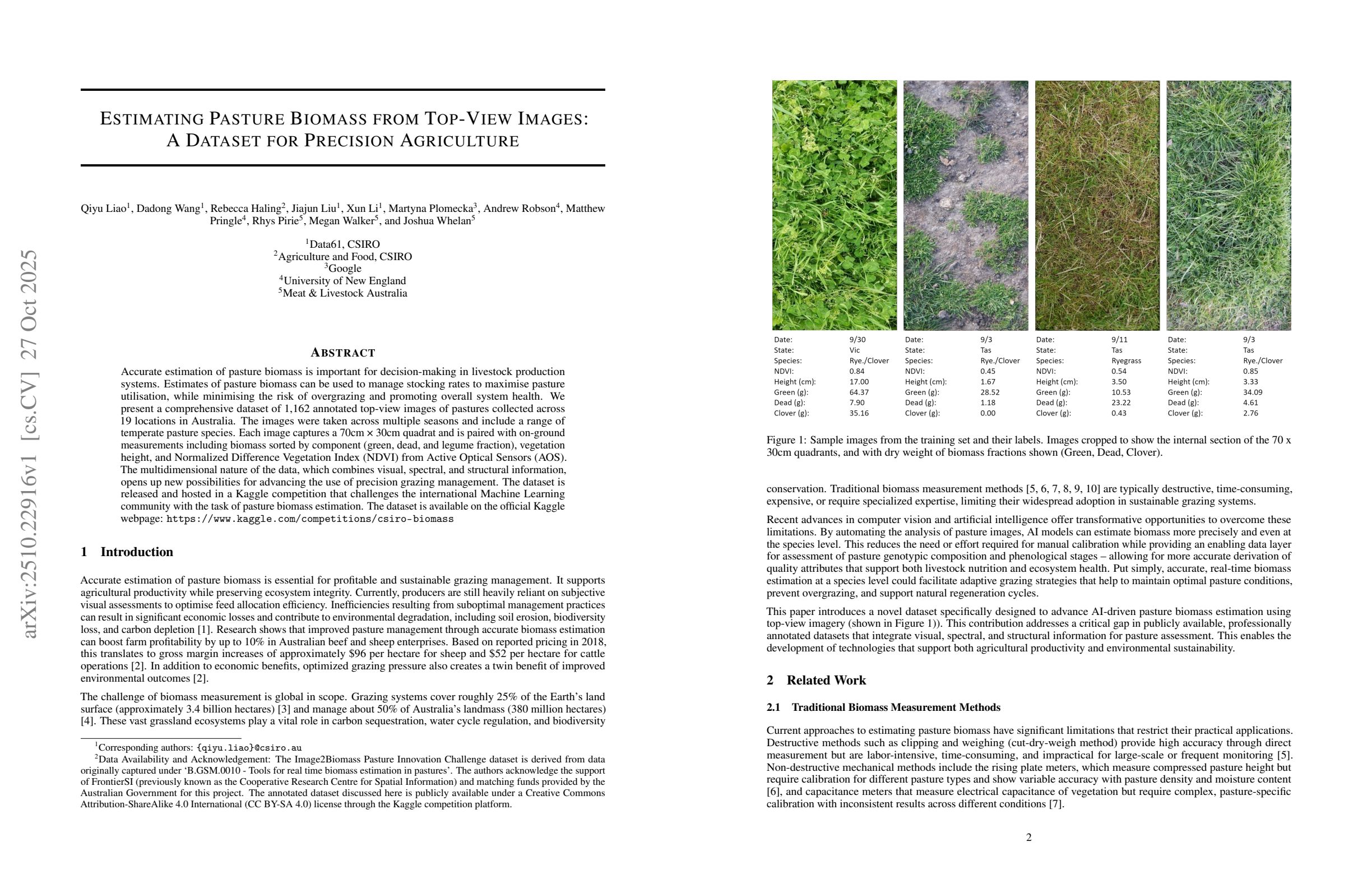 Estimating Pasture Biomass from Top-View Images: A Dataset for ...