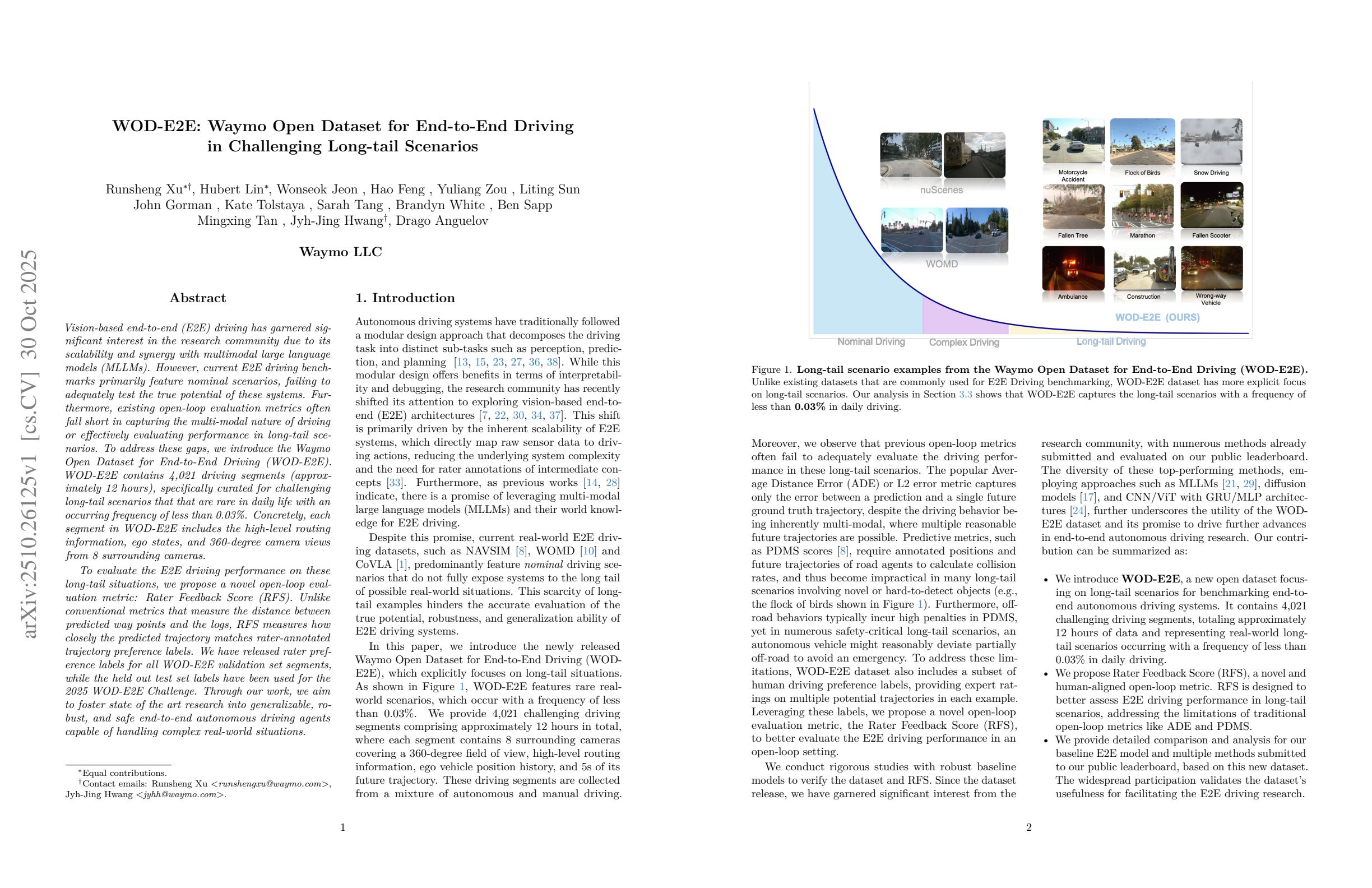 WOD-E2E: Waymo Open Dataset for End-to-End Driving in Challenging Long-tail Scenarios