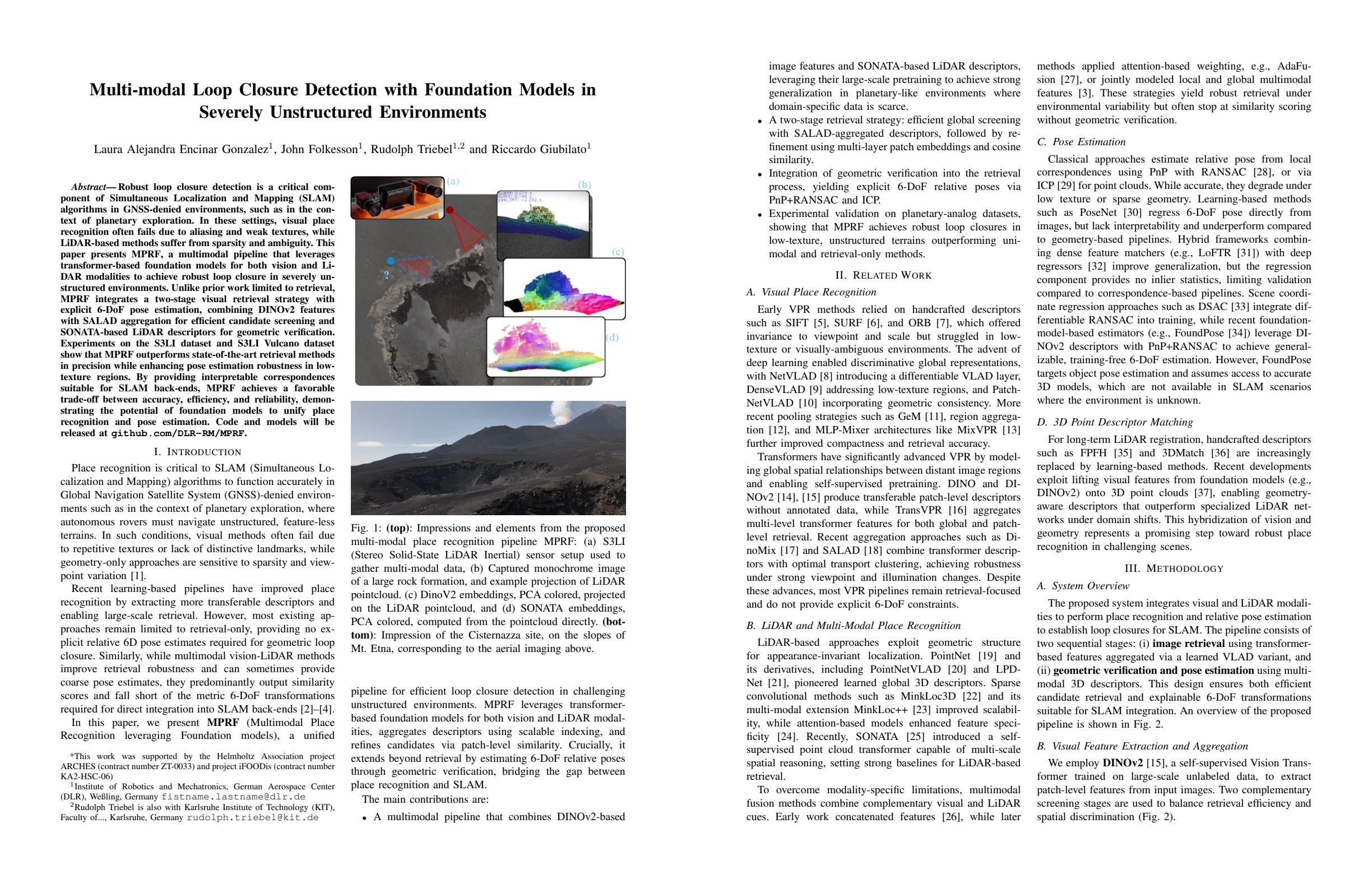 Multi-modal Loop Closure Detection with Foundation Models in Severely Unstructured Environments