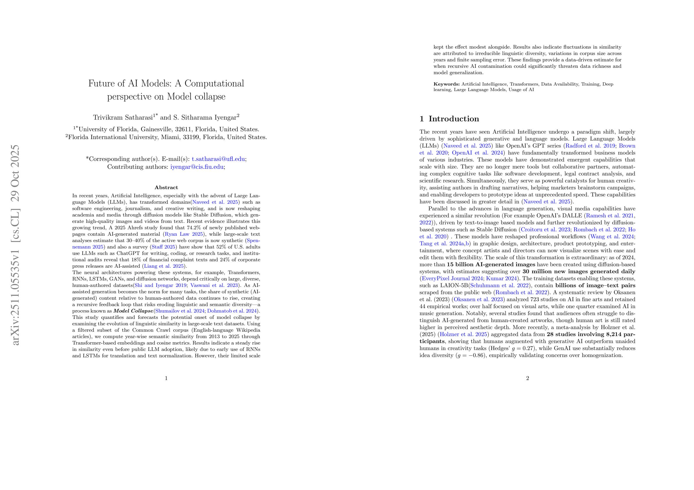 Future of AI Models: A Computational perspective on Model collapse