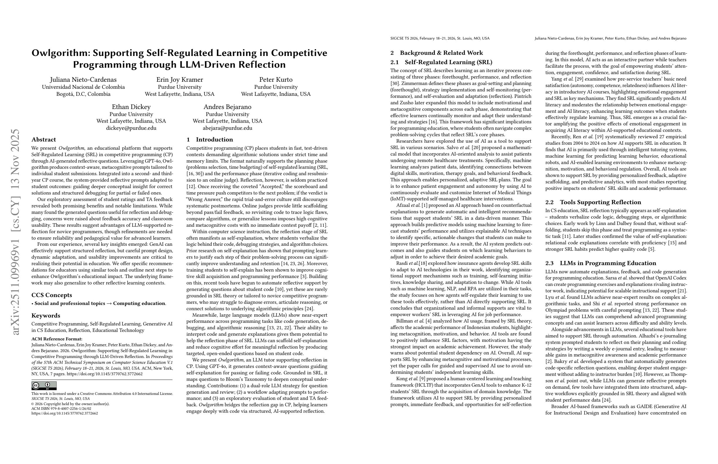 Owlgorithm: Supporting Self-Regulated Learning in Competitive ...