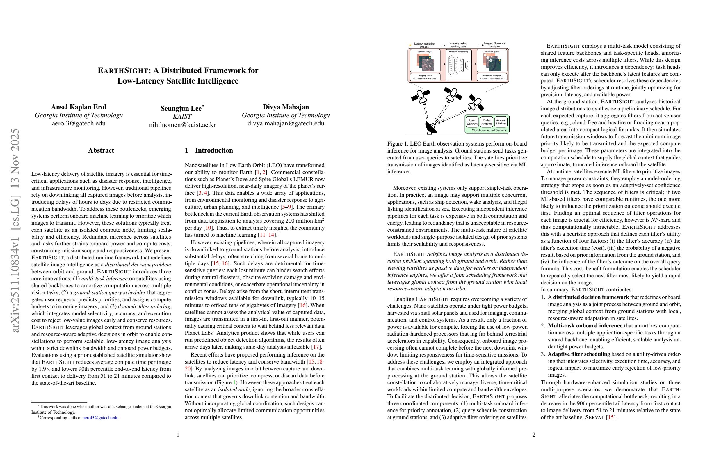 EarthSight: A Distributed Framework for Low-Latency Satellite Intelligence