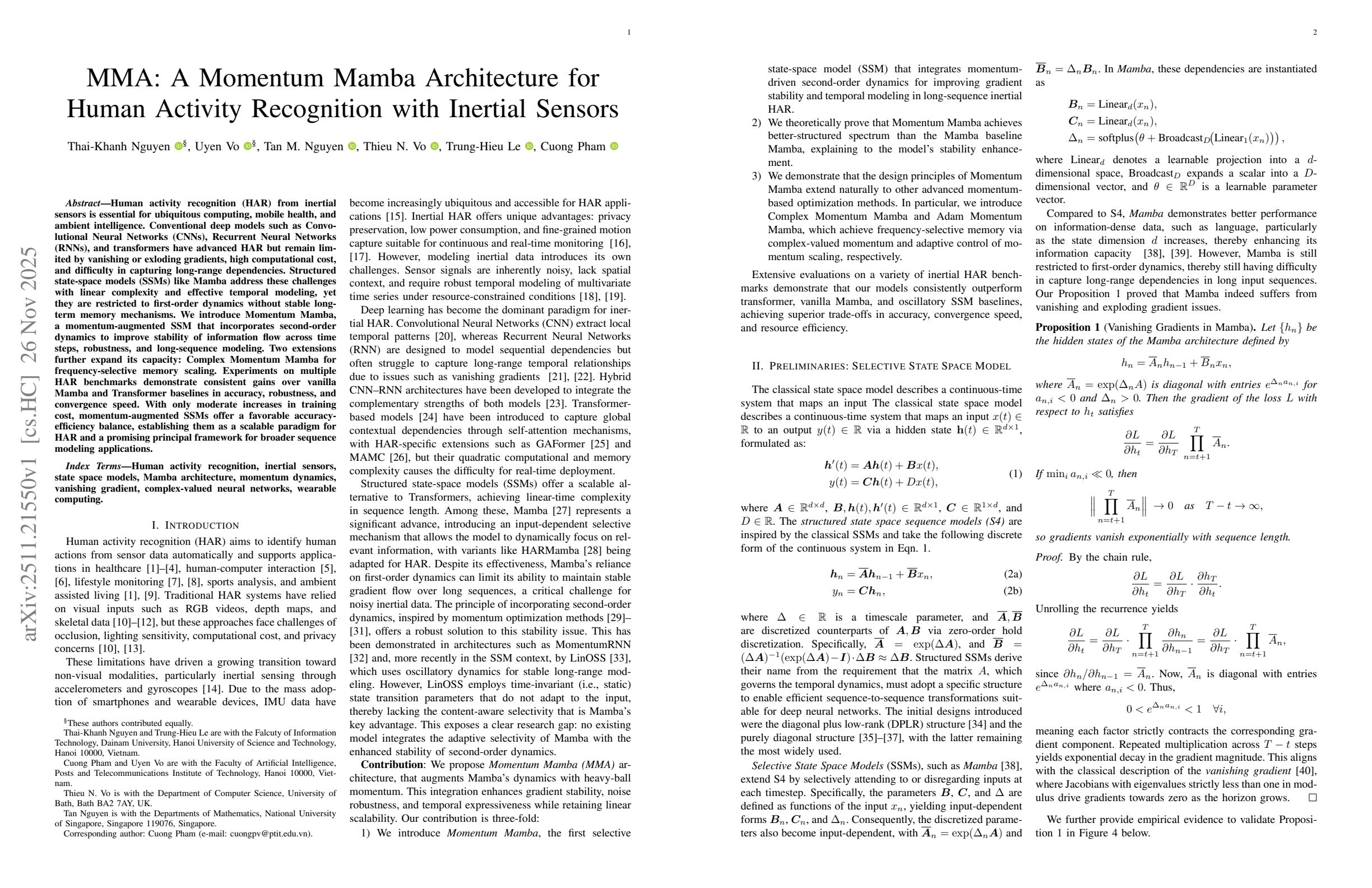 MMA: A Momentum Mamba Architecture for Human Activity Recognition with ...