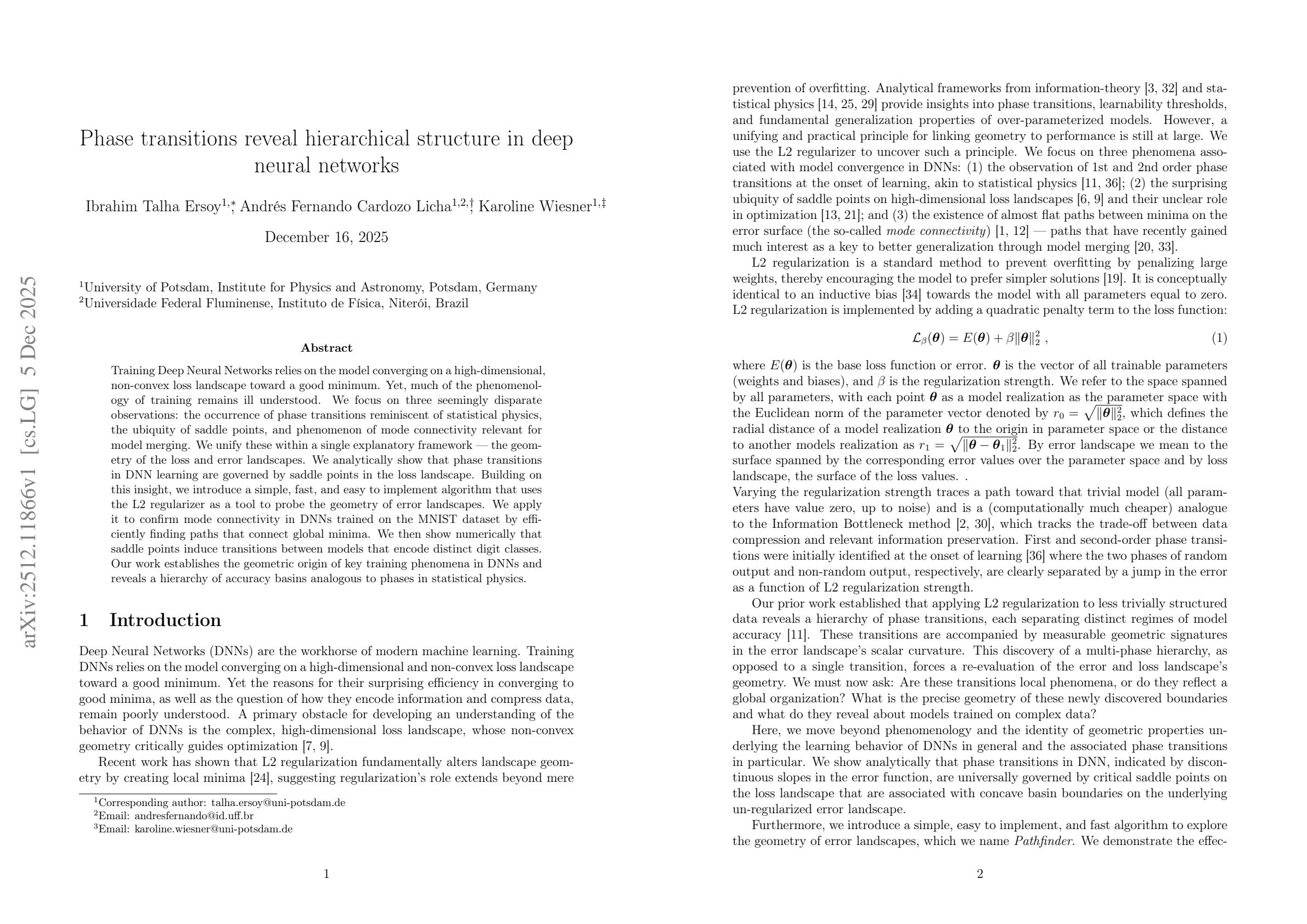Phase transitions reveal hierarchical structure in deep neural networks