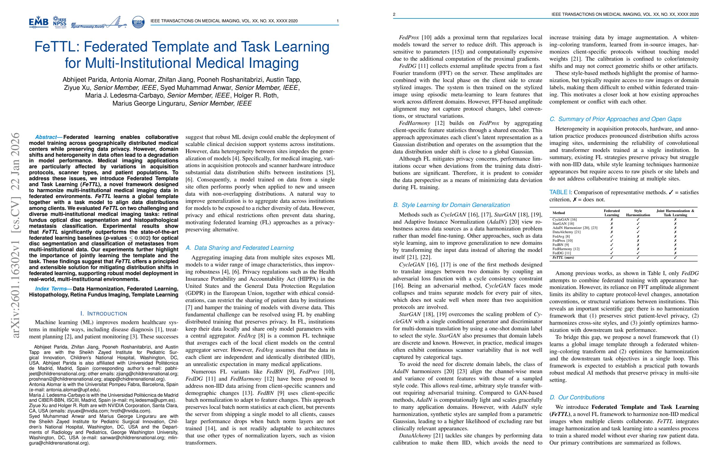 FeTTL: Federated Template and Task Learning for Multi-Institutional ...