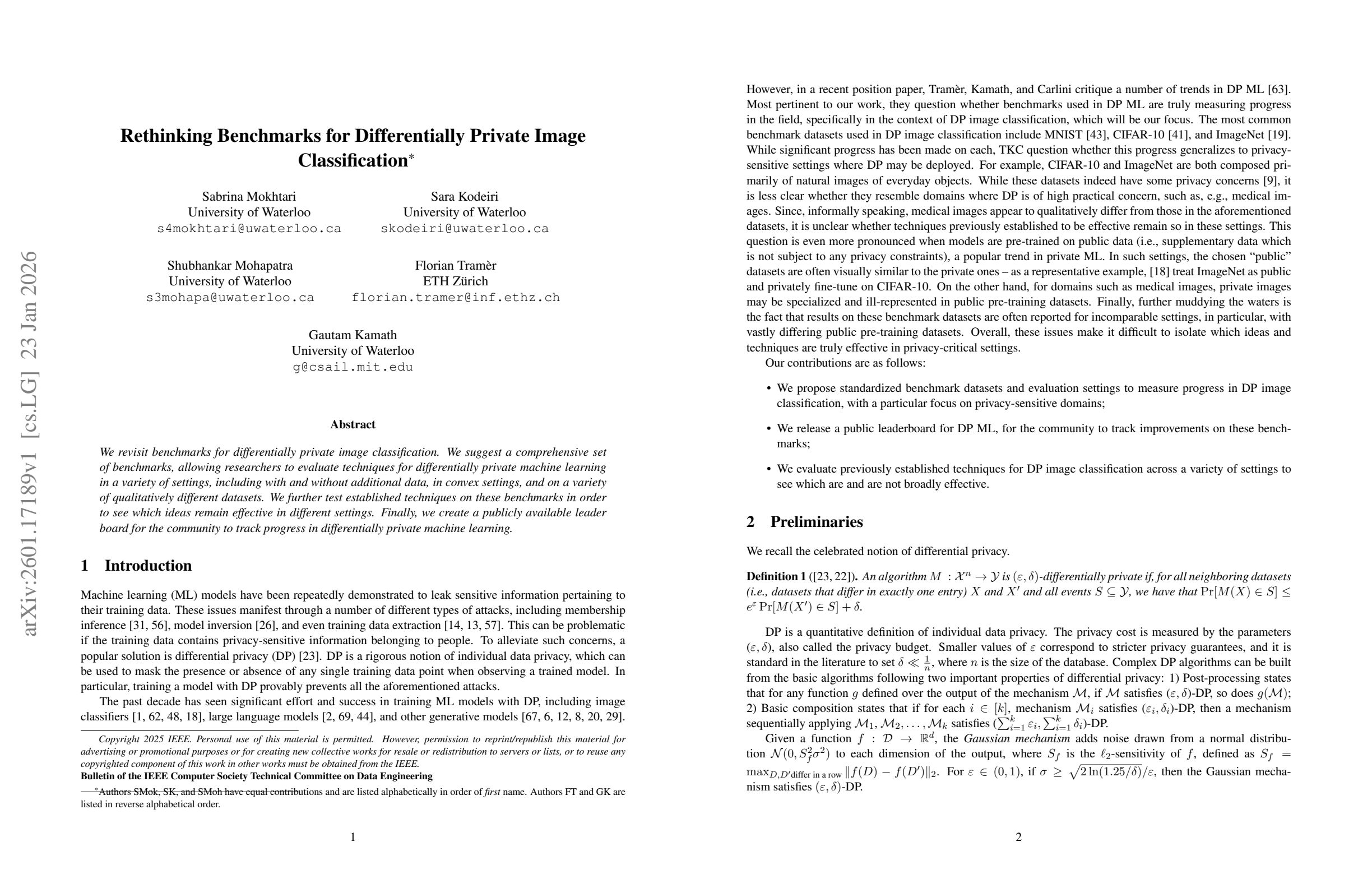Rethinking Benchmarks for Differentially Private Image Classification