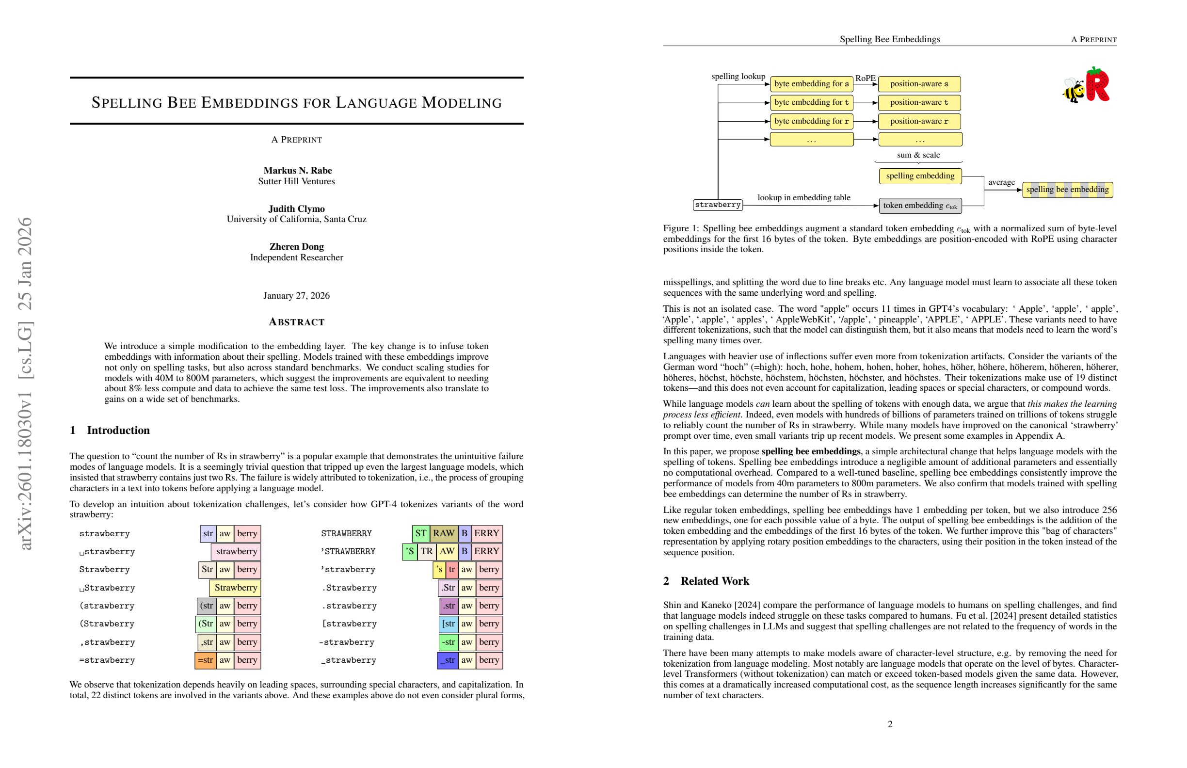 Spelling Bee Embeddings for Language Modeling