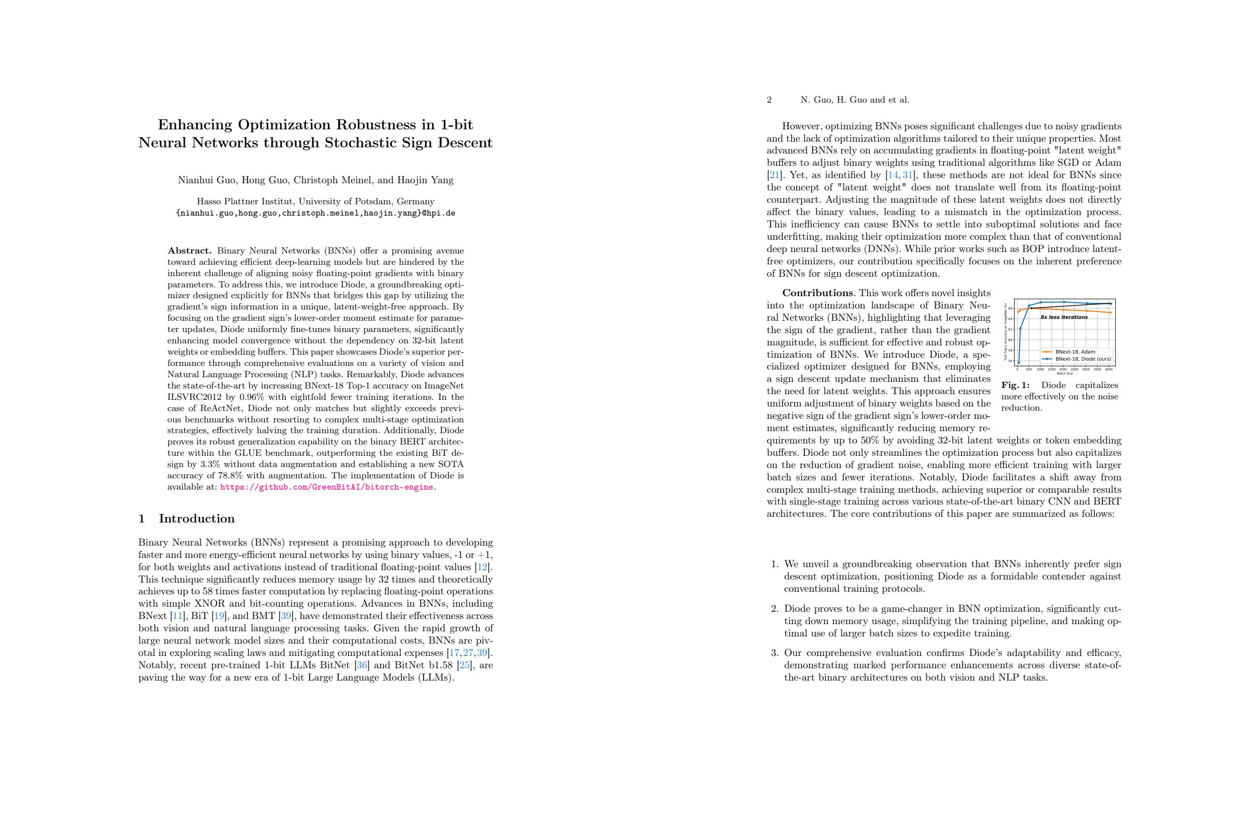Enhancing Optimization Robustness in 1-bit Neural Networks through Stochastic Sign Descent