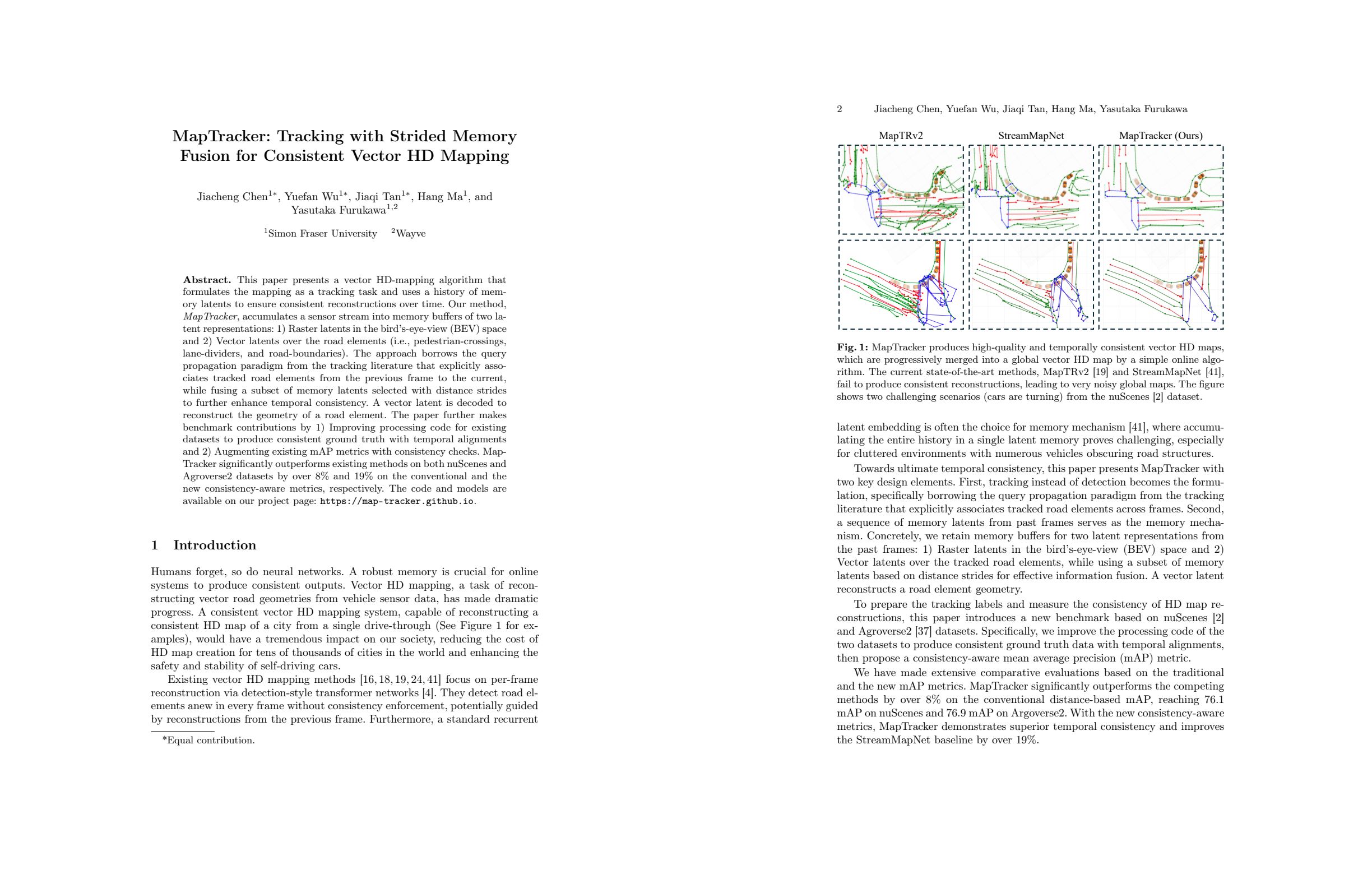 MapTracker: Tracking with Strided Memory Fusion for Consistent Vector HD Mapping