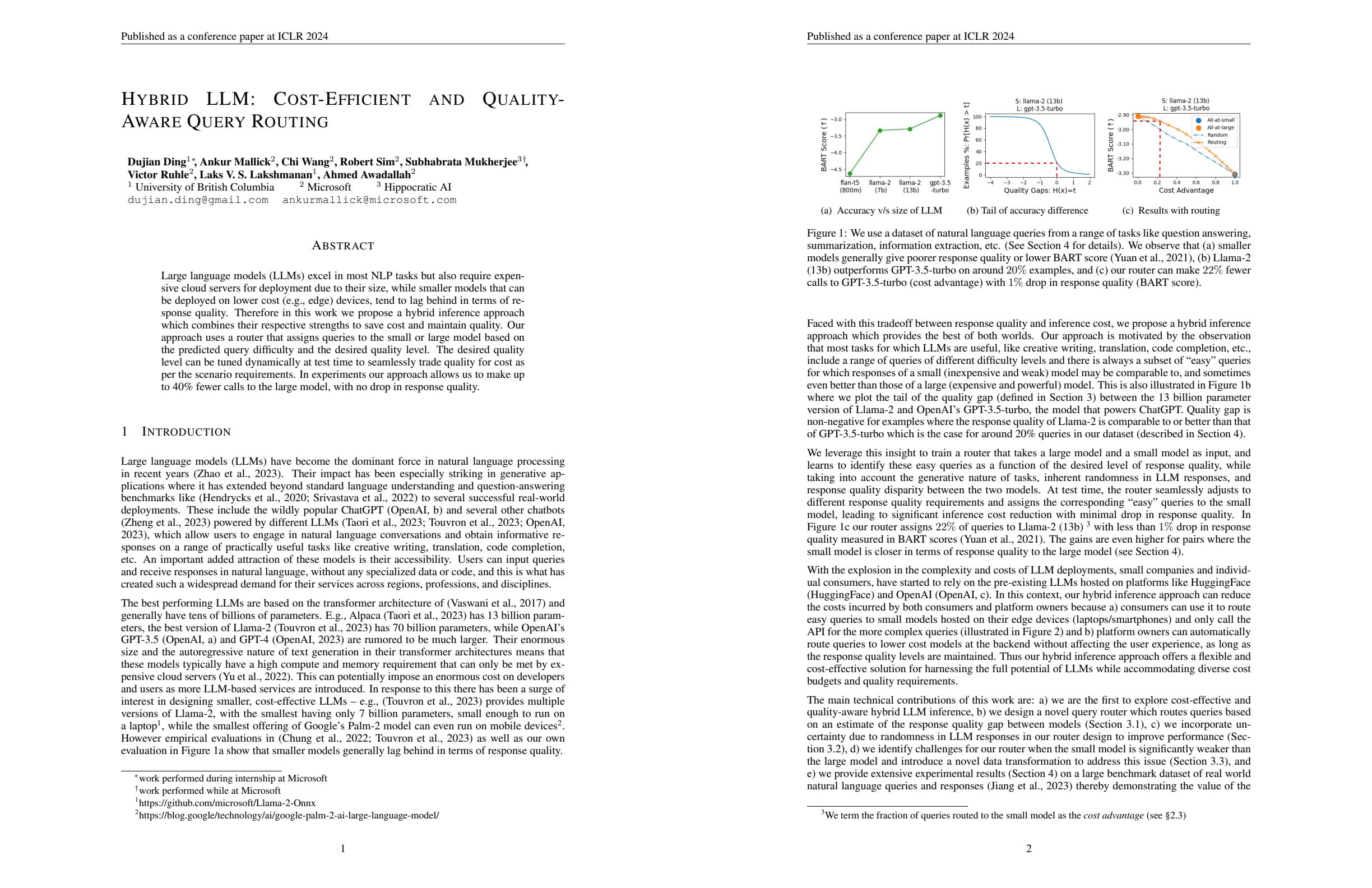 Hybrid LLM: Cost-Efficient and Quality-Aware Query Routing
