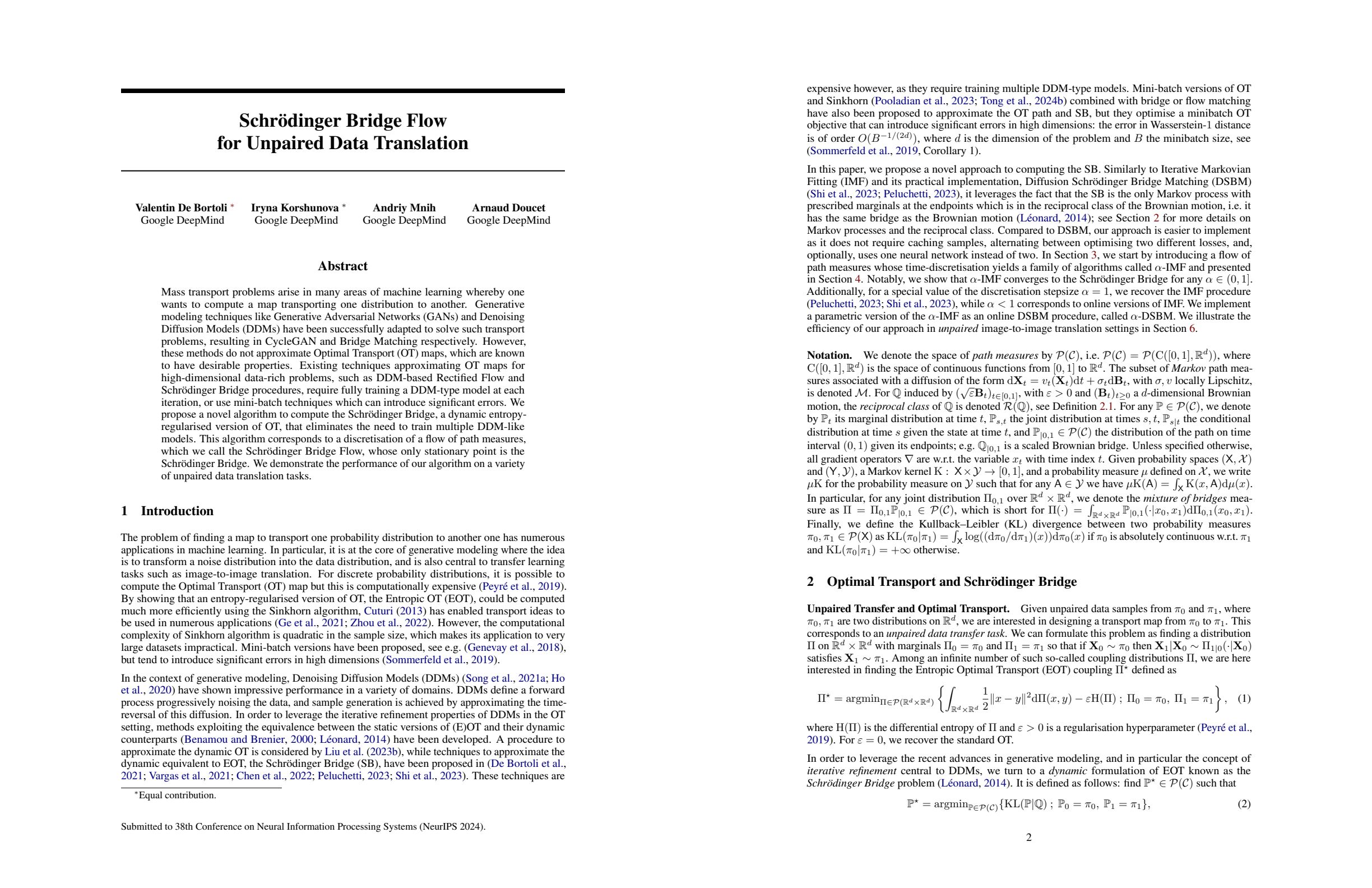 Schrodinger Bridge Flow for Unpaired Data Translation