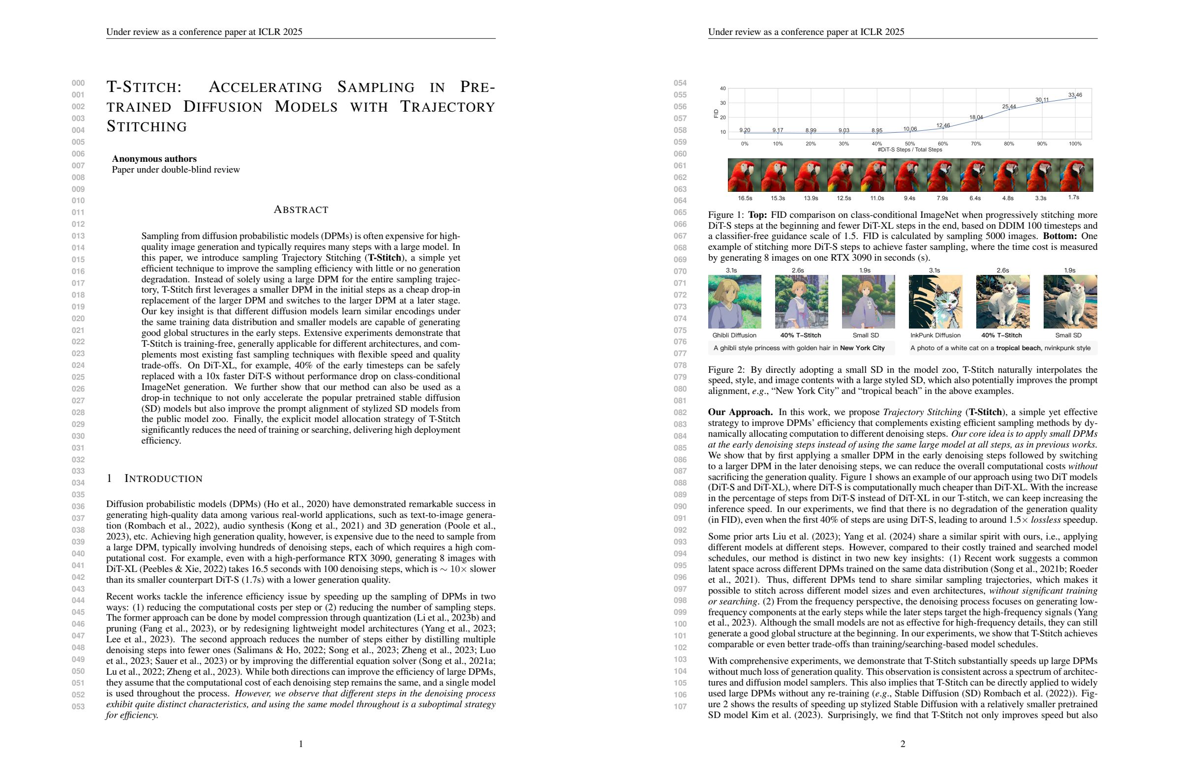 T-Stitch: Accelerating Sampling in Pre-Trained Diffusion Models with Trajectory Stitching