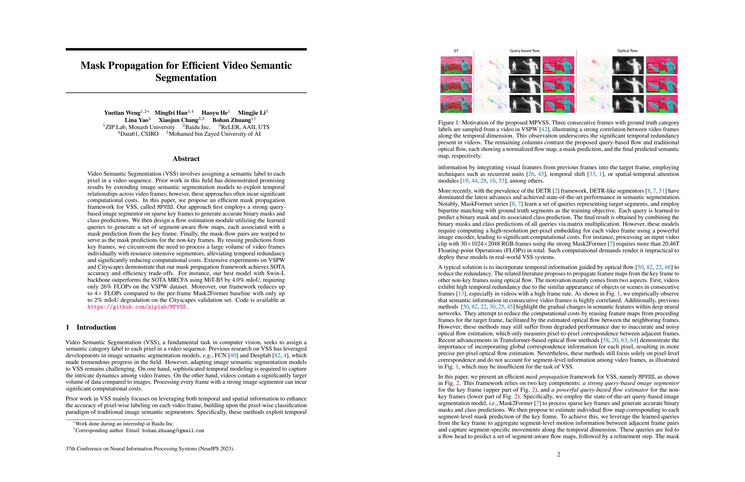Mask Propagation for Efficient Video Semantic Segmentation