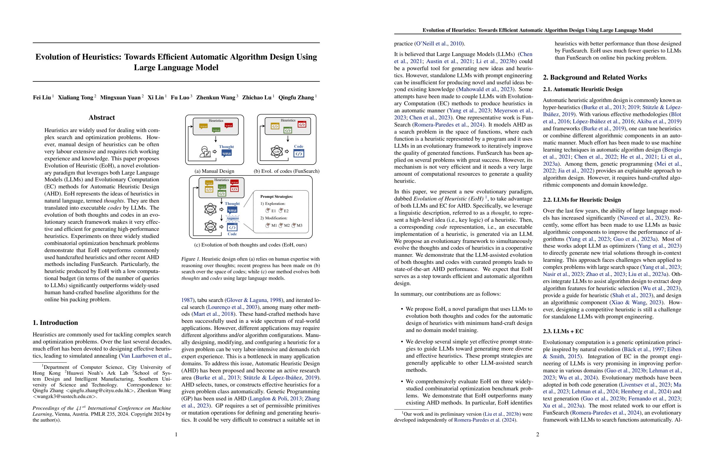 Evolution of Heuristics: Towards Efficient Automatic Algorithm Design Using Large Language Model