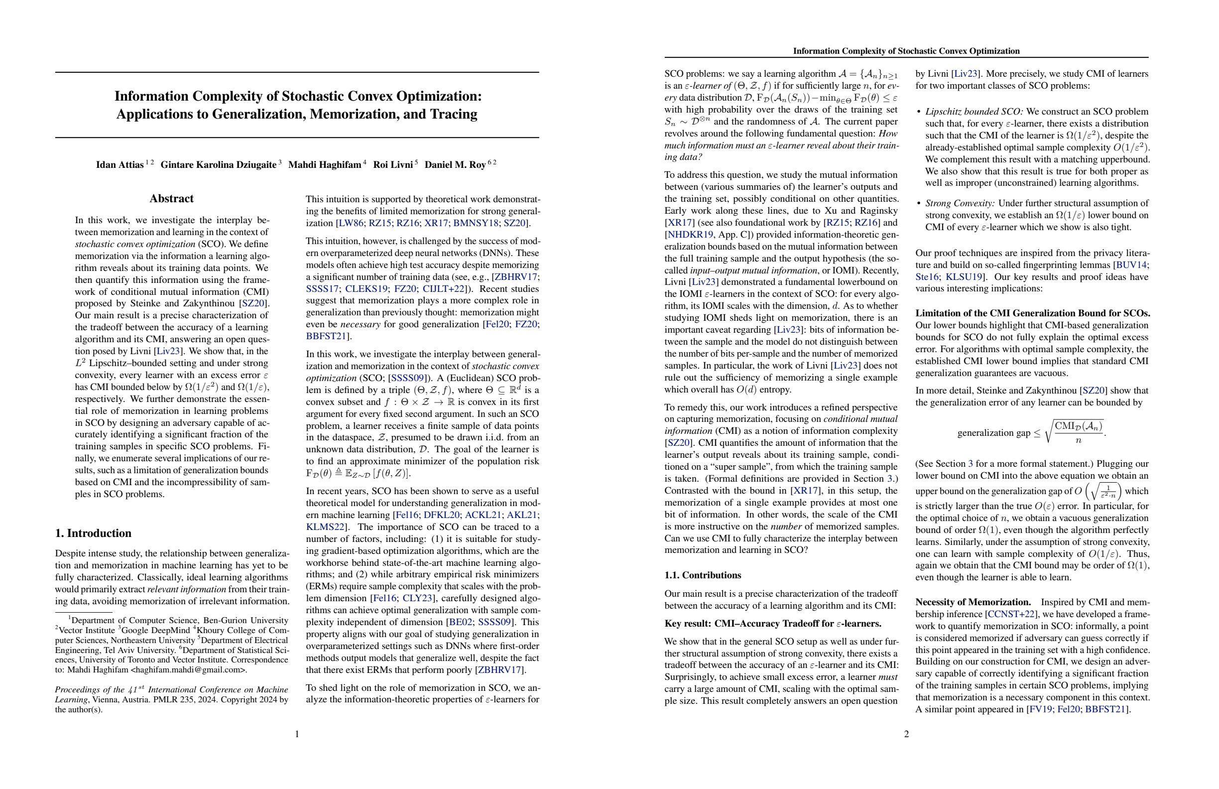 Information Complexity of Stochastic Convex Optimization: Applications to Generalization ...