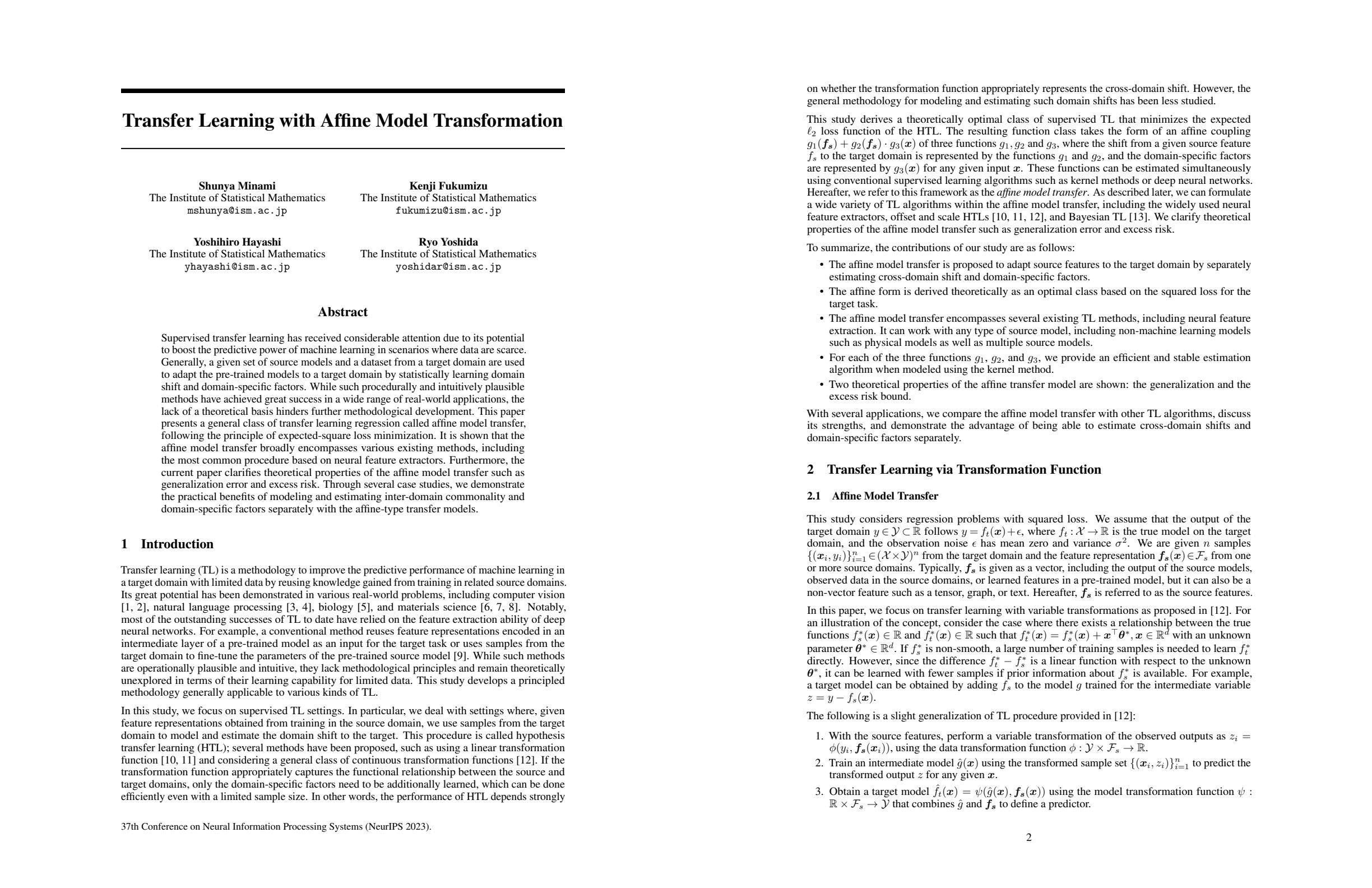 Transfer Learning with Affine Model Transformation