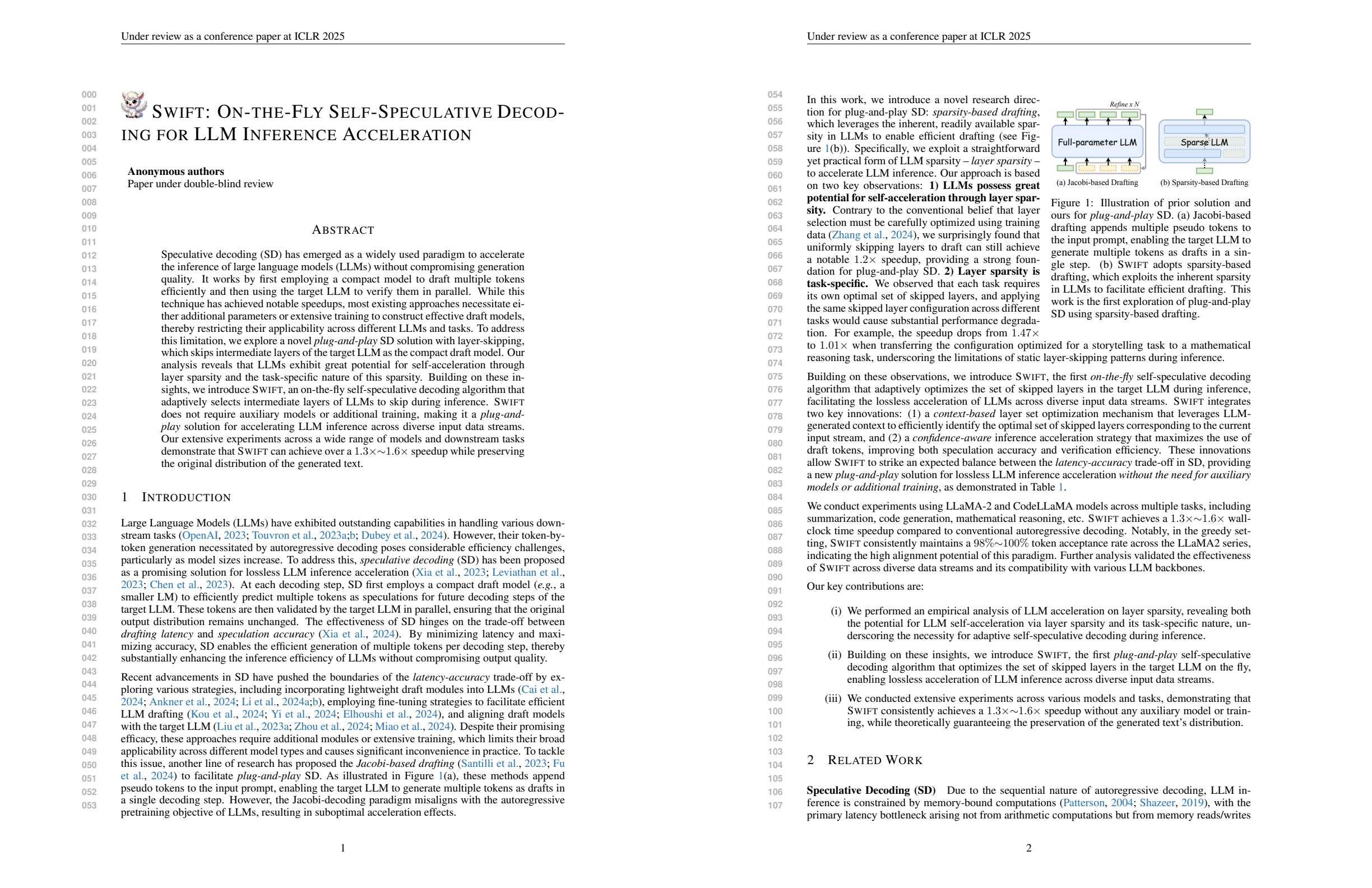 SWIFT: On-the-Fly Self-Speculative Decoding for LLM Inference Acceleration