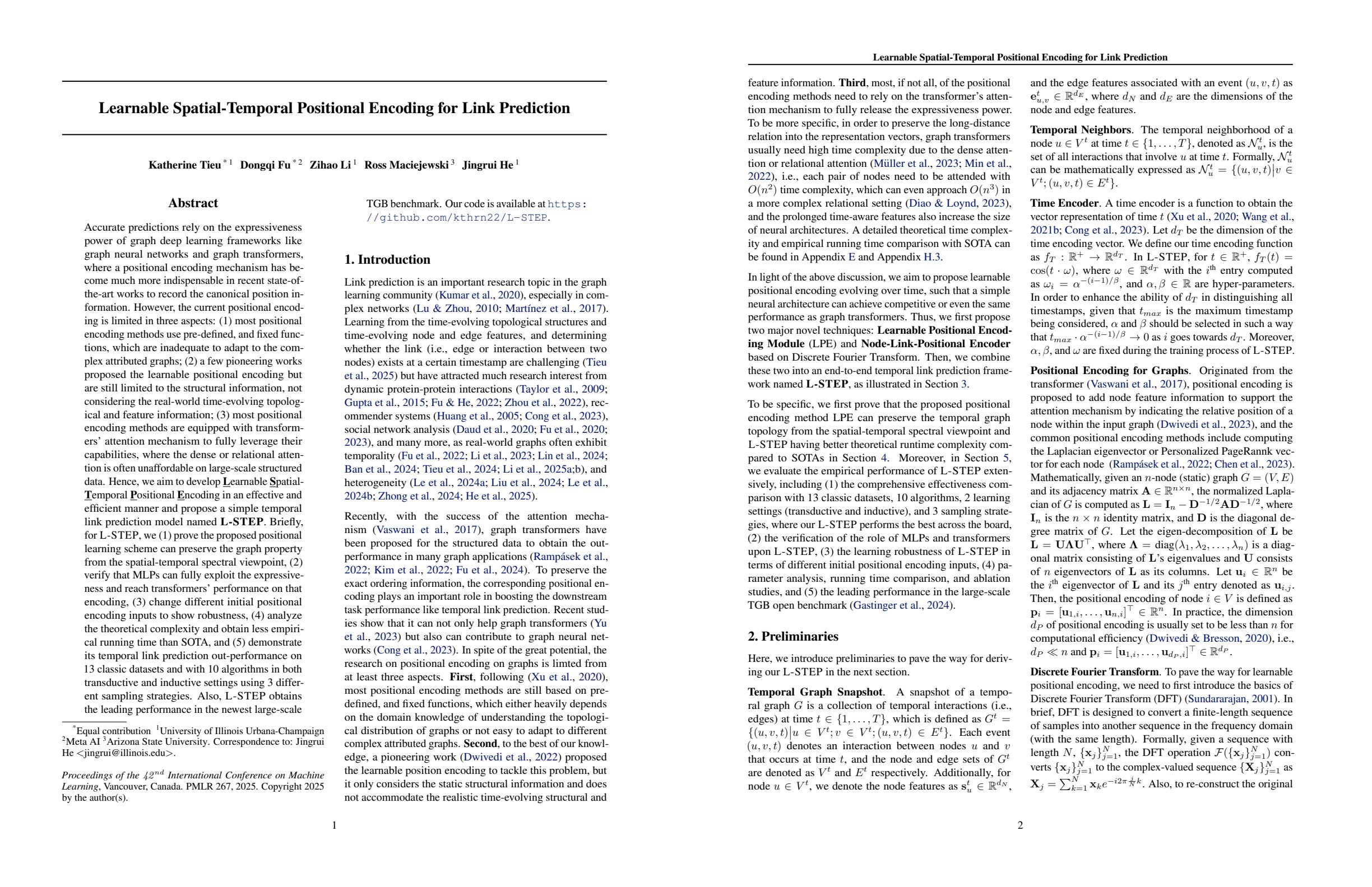Learnable Spatial-Temporal Positional Encoding for Link Prediction