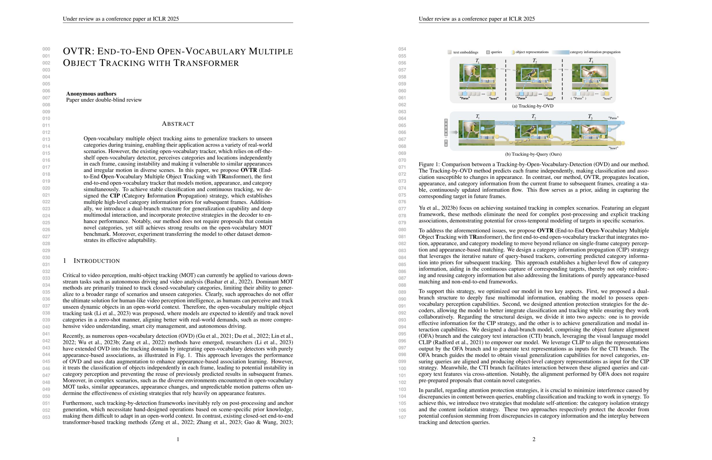 OVTR: End-to-End Open-Vocabulary Multiple Object Tracking with Transformer