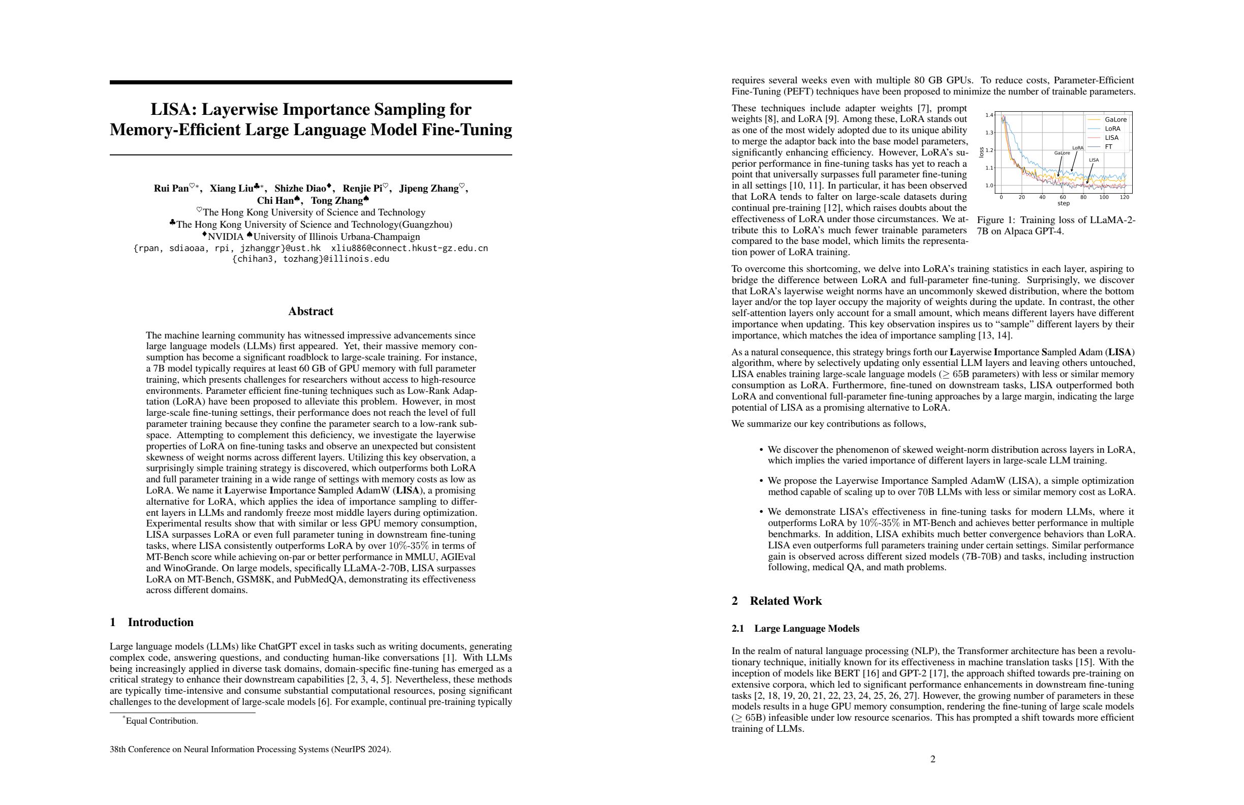 LISA: Layerwise Importance Sampling for Memory-Efficient Large Language Model Fine-Tuning