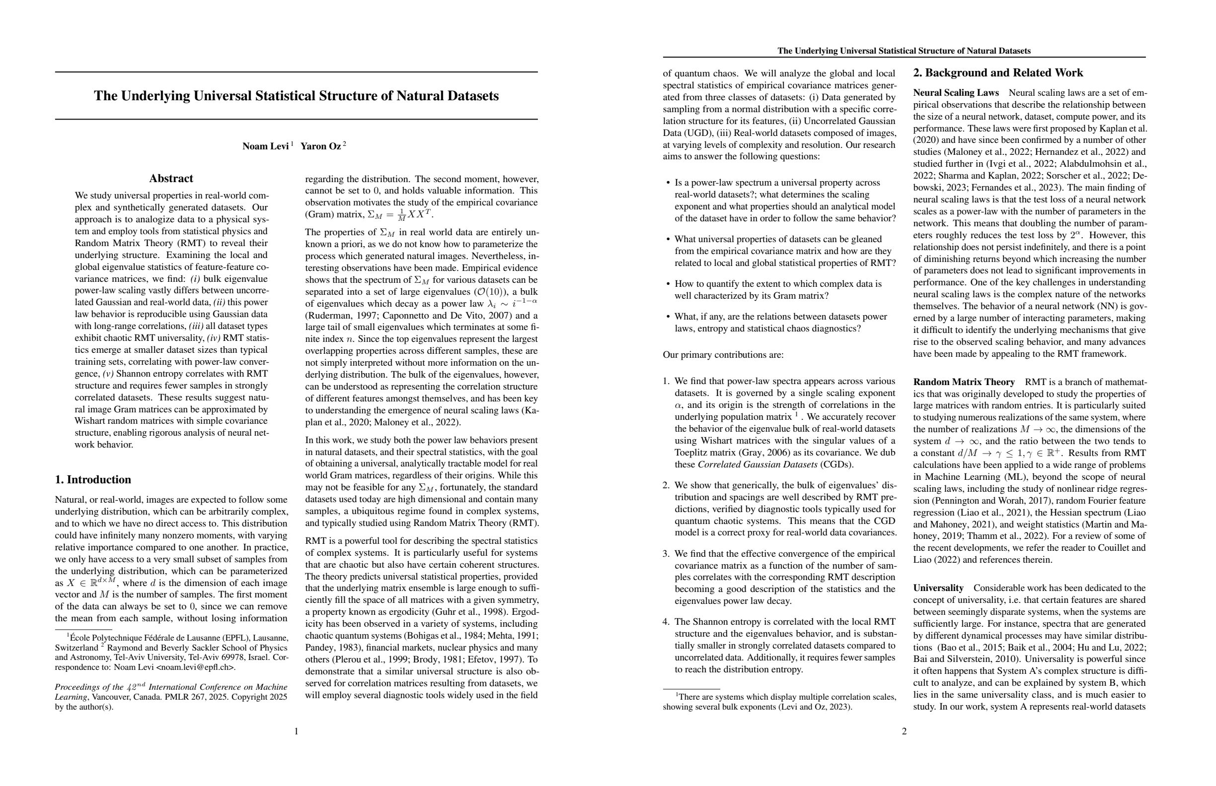 The Underlying Universal Statistical Structure of Natural Datasets